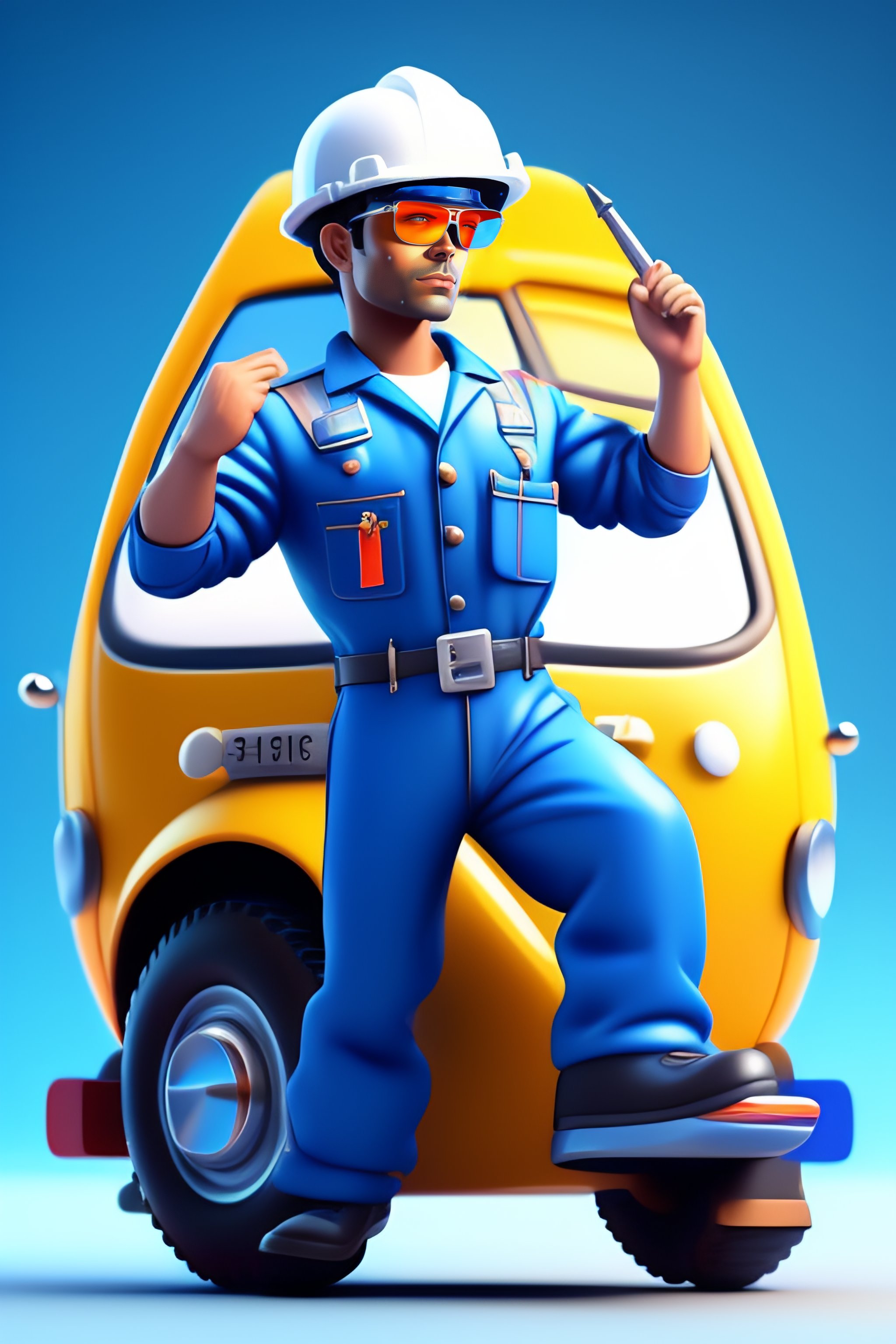 Lexica - Mechanic care of a car man 3d blue overalls cartoon, fantasy ...