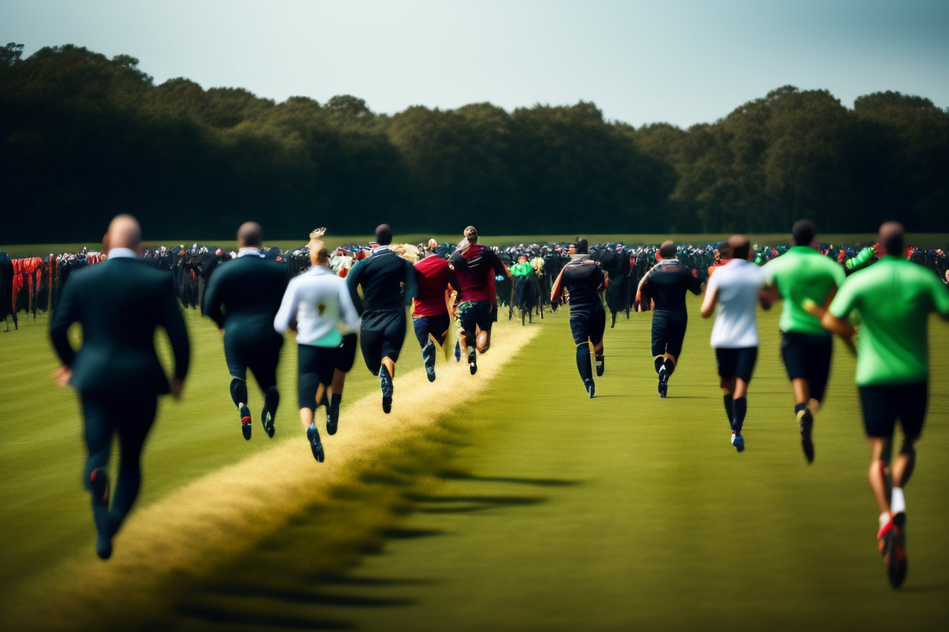 Lexica - Background full of men and women chasing, front view, green ...