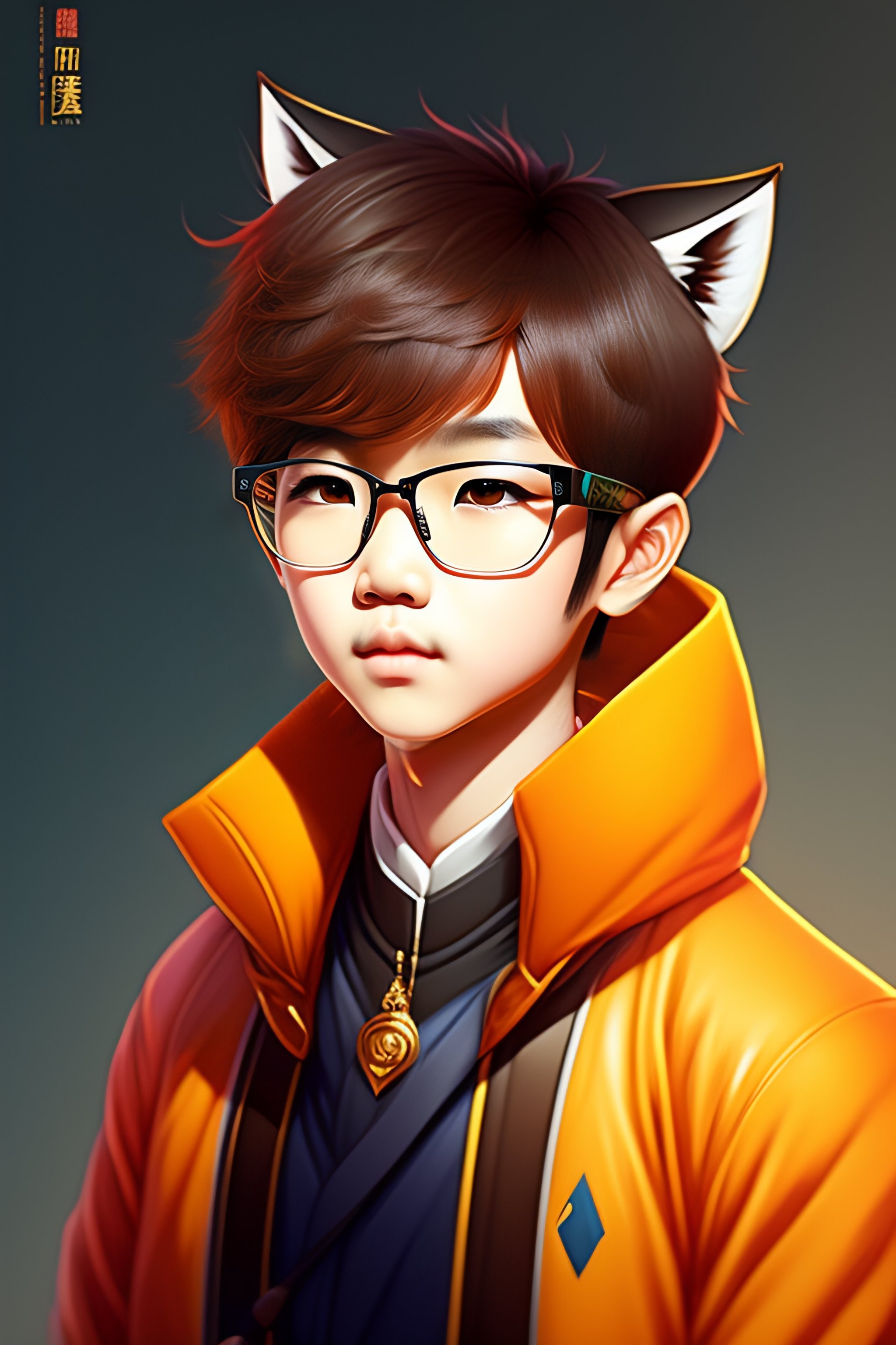 Lexica - Fox, boy, Chinese style, anime, blue eyes, brown short hair ...