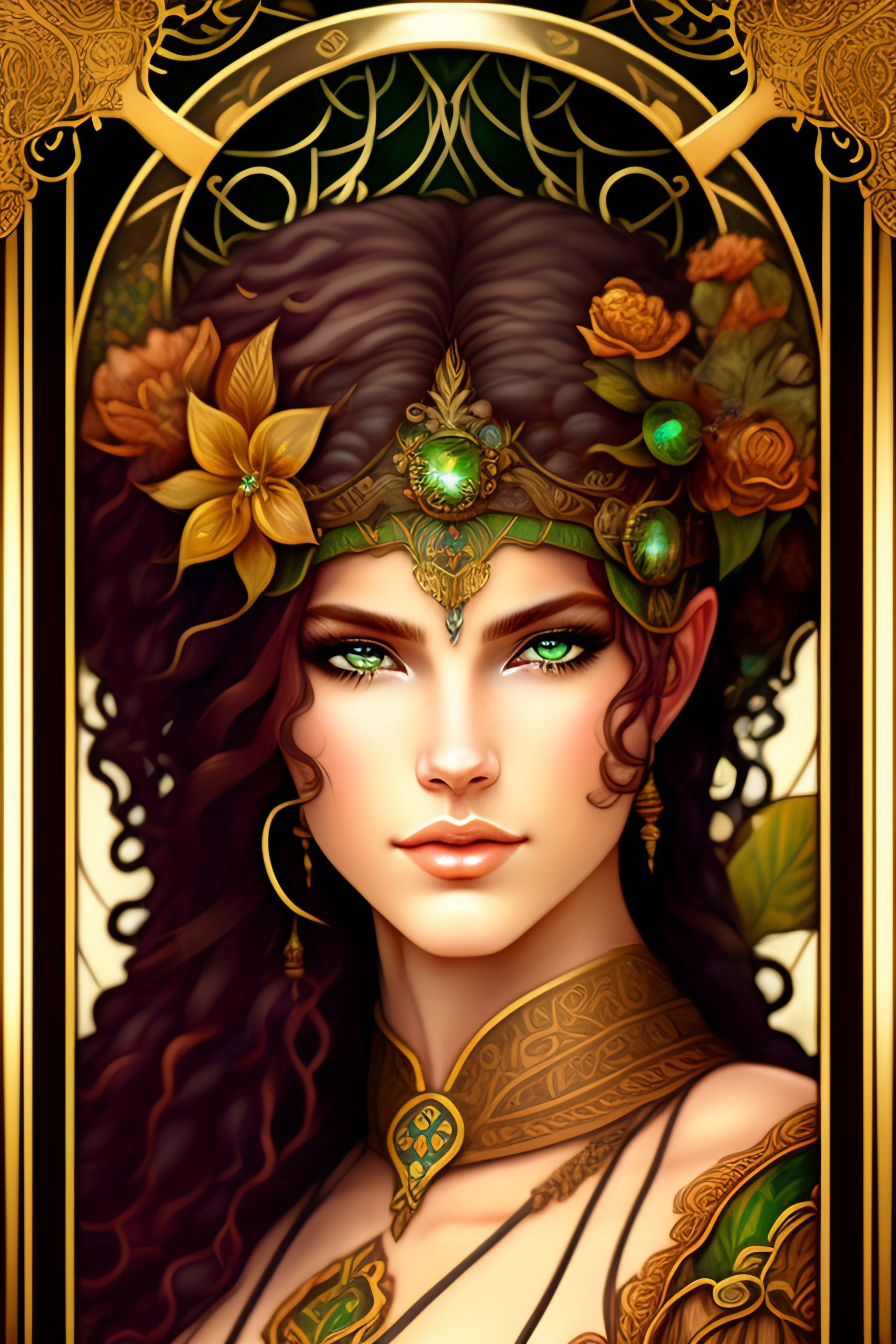 Lexica - Alphones mucha girl warrior with curly green hair big piercing ...