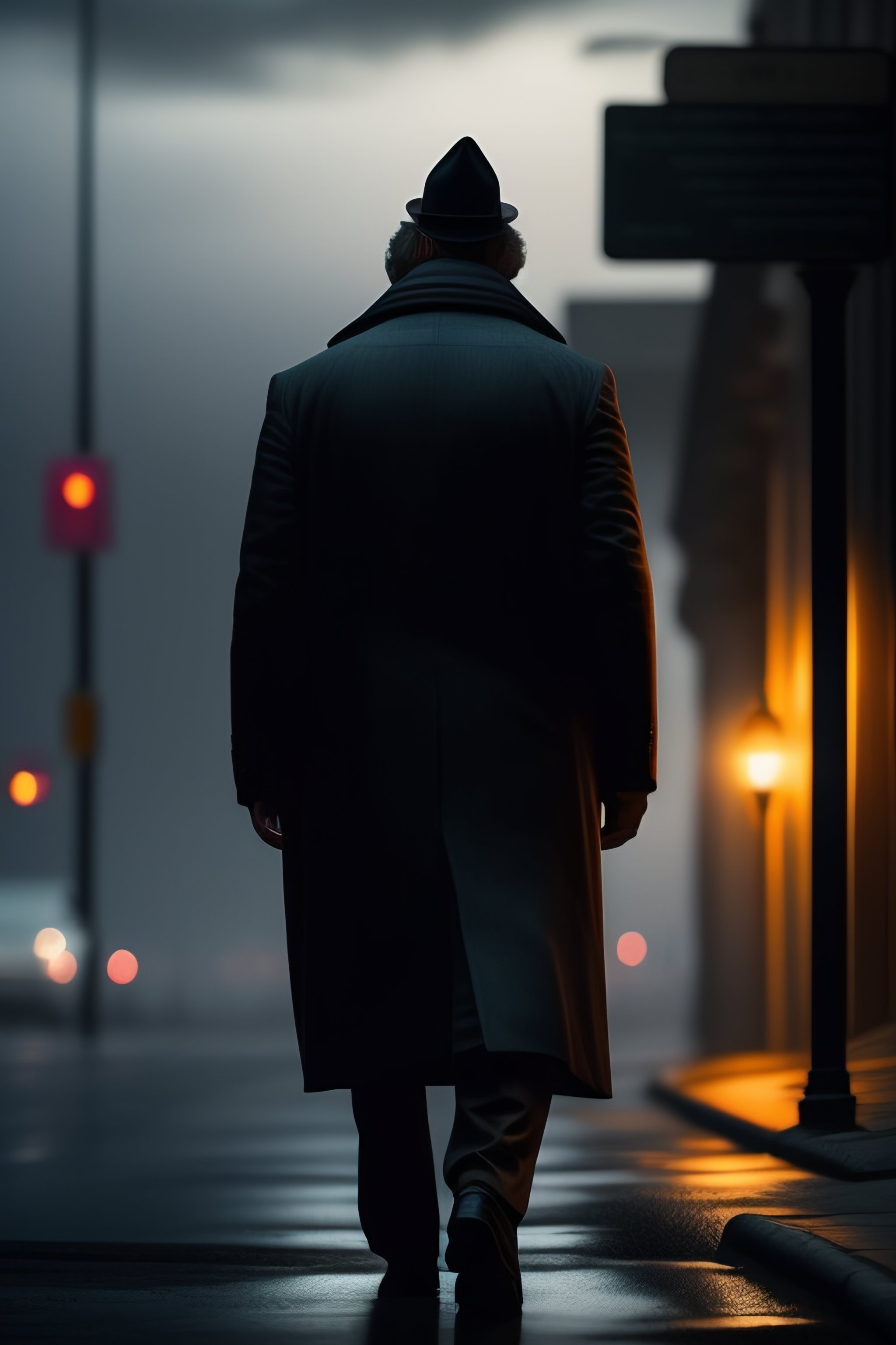 Lexica - A solitary detective walking down a dark, deserted street ...