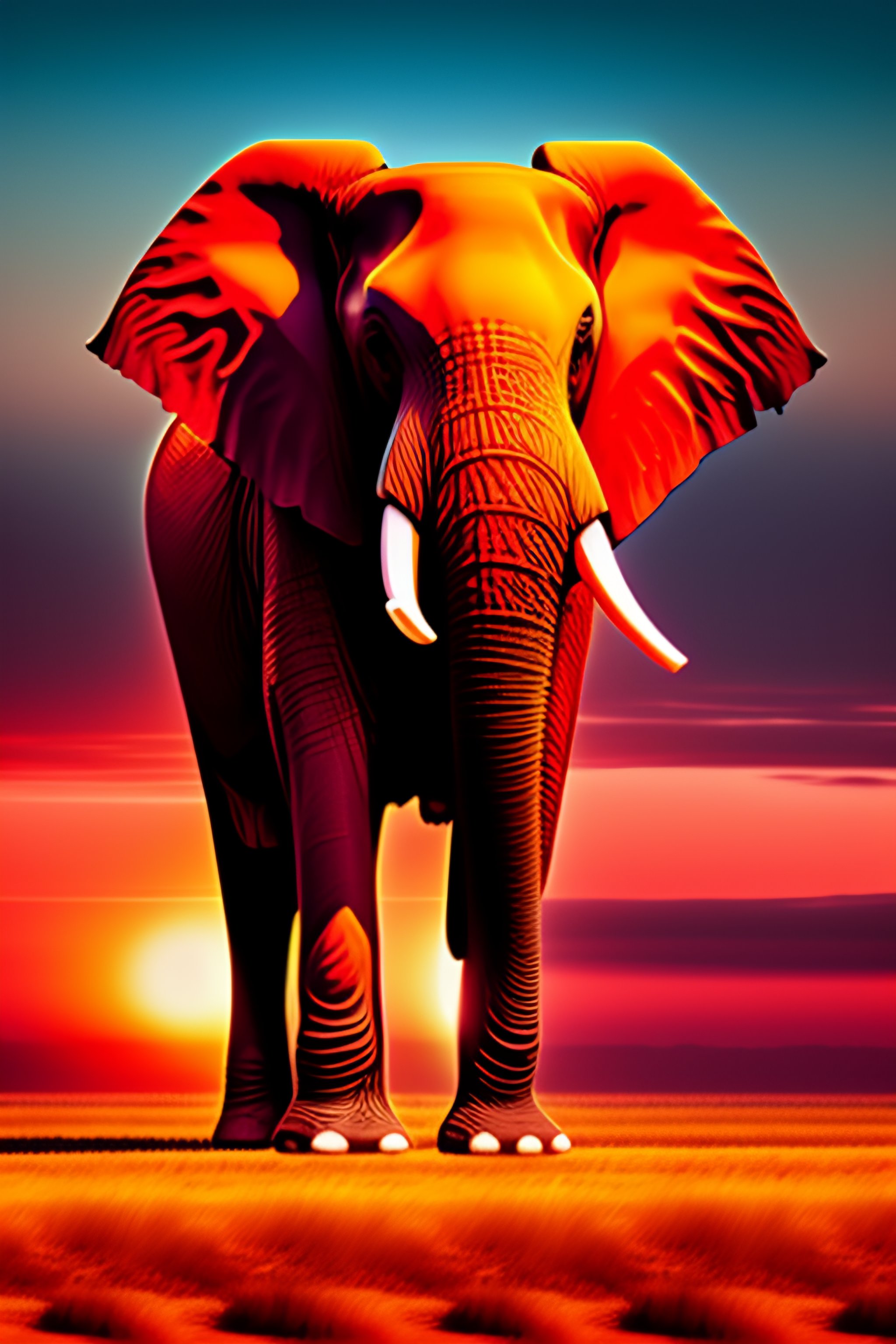 Lexica - Strong elephant stand in the red sky