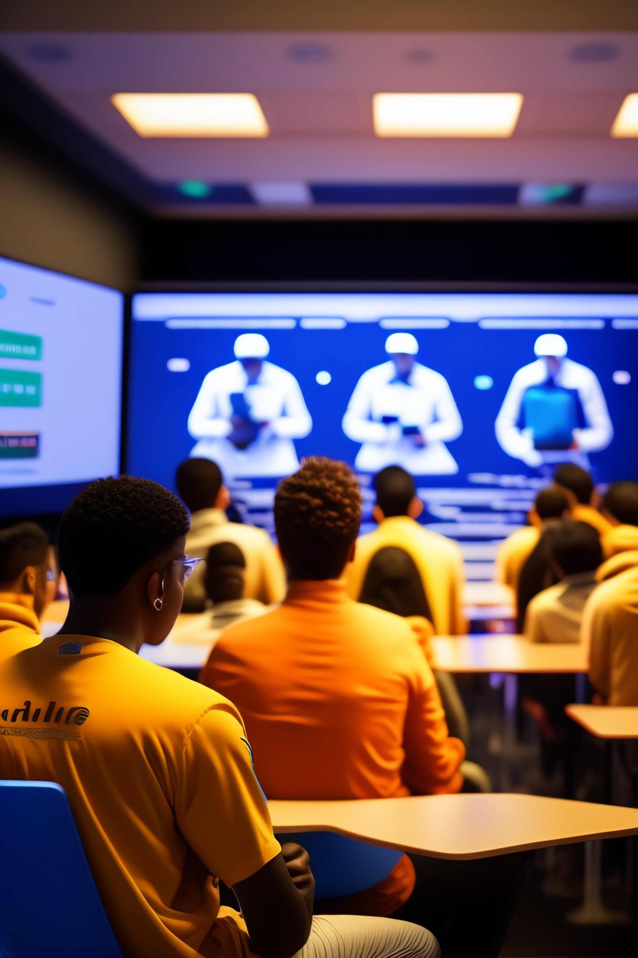 Lexica - Students sitting in the university class in 4 d lab in animated figure