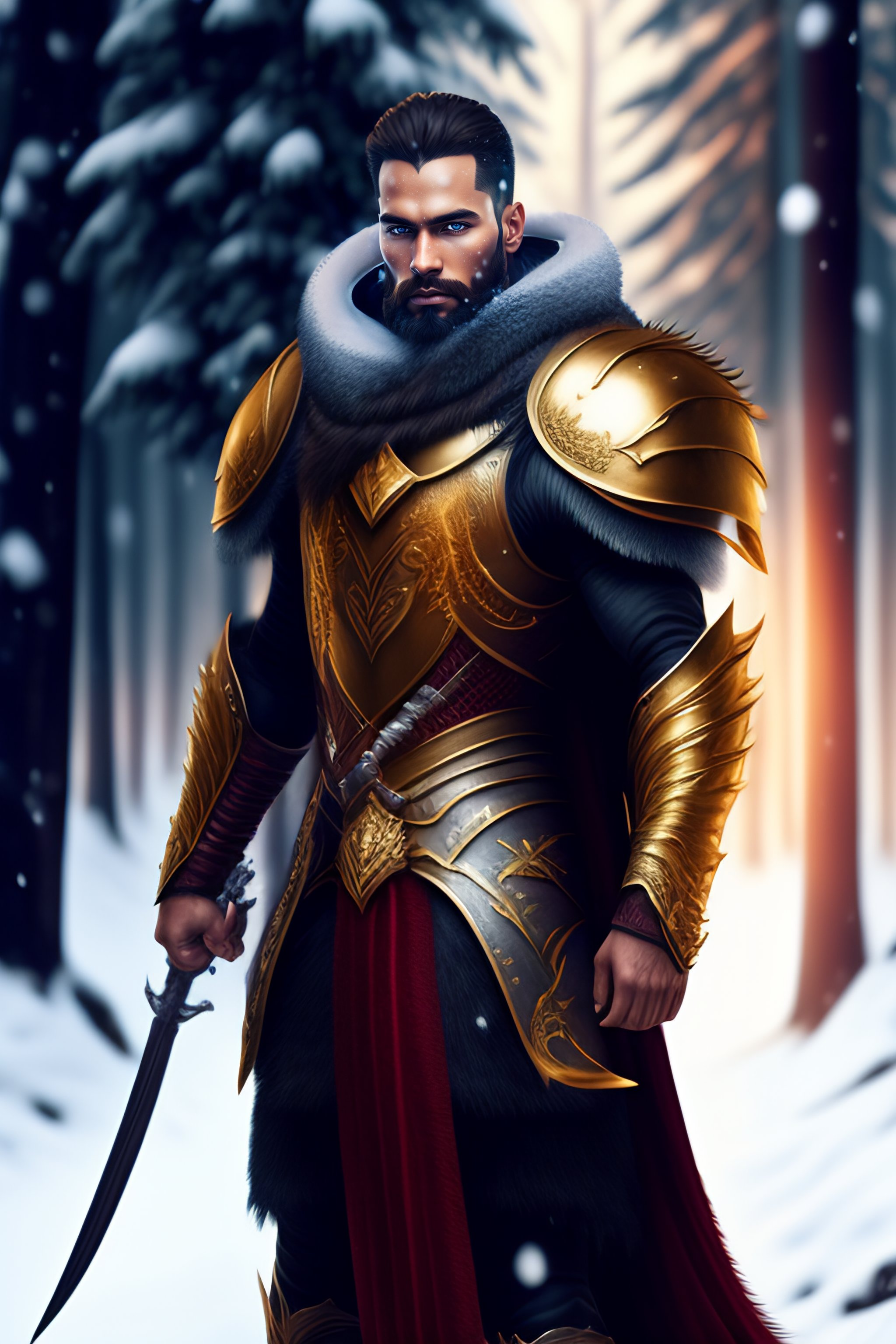 Lexica - Raid hair golden armor warrior, winter ambiance, forest ...