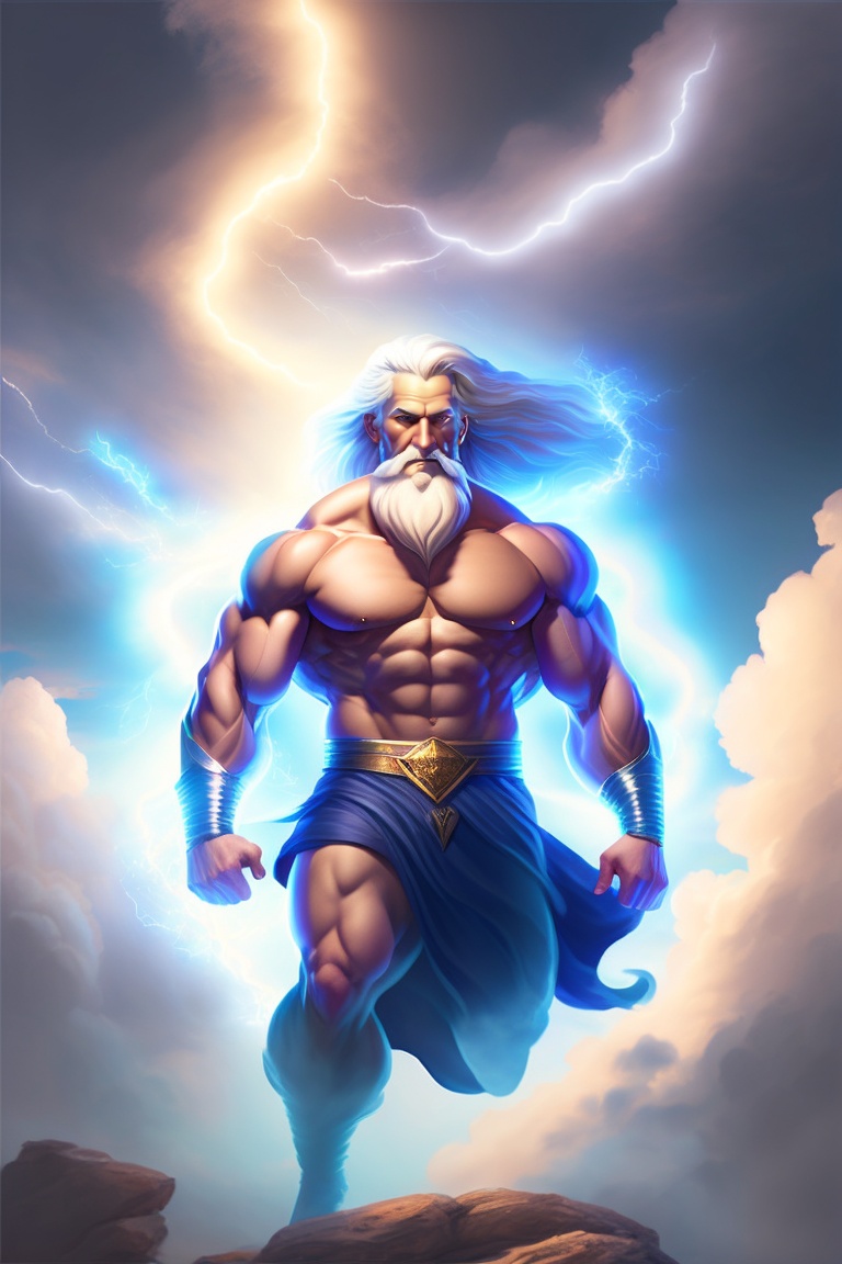 Lexica - Old god zeus, with long white hair, in the sky, with athletic ...