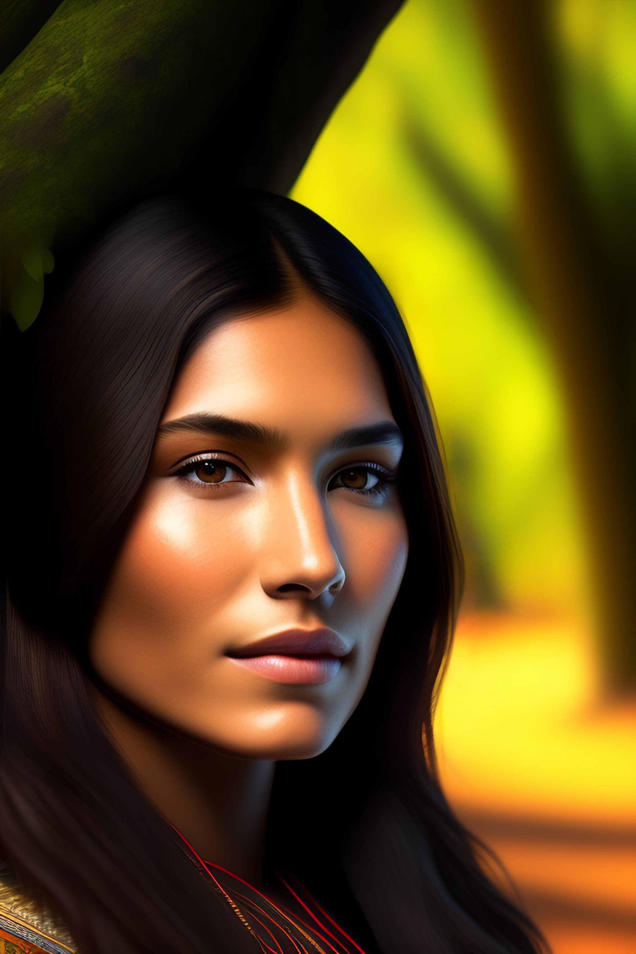 Lexica - Native american young woman portrait in 3d digital art with ...