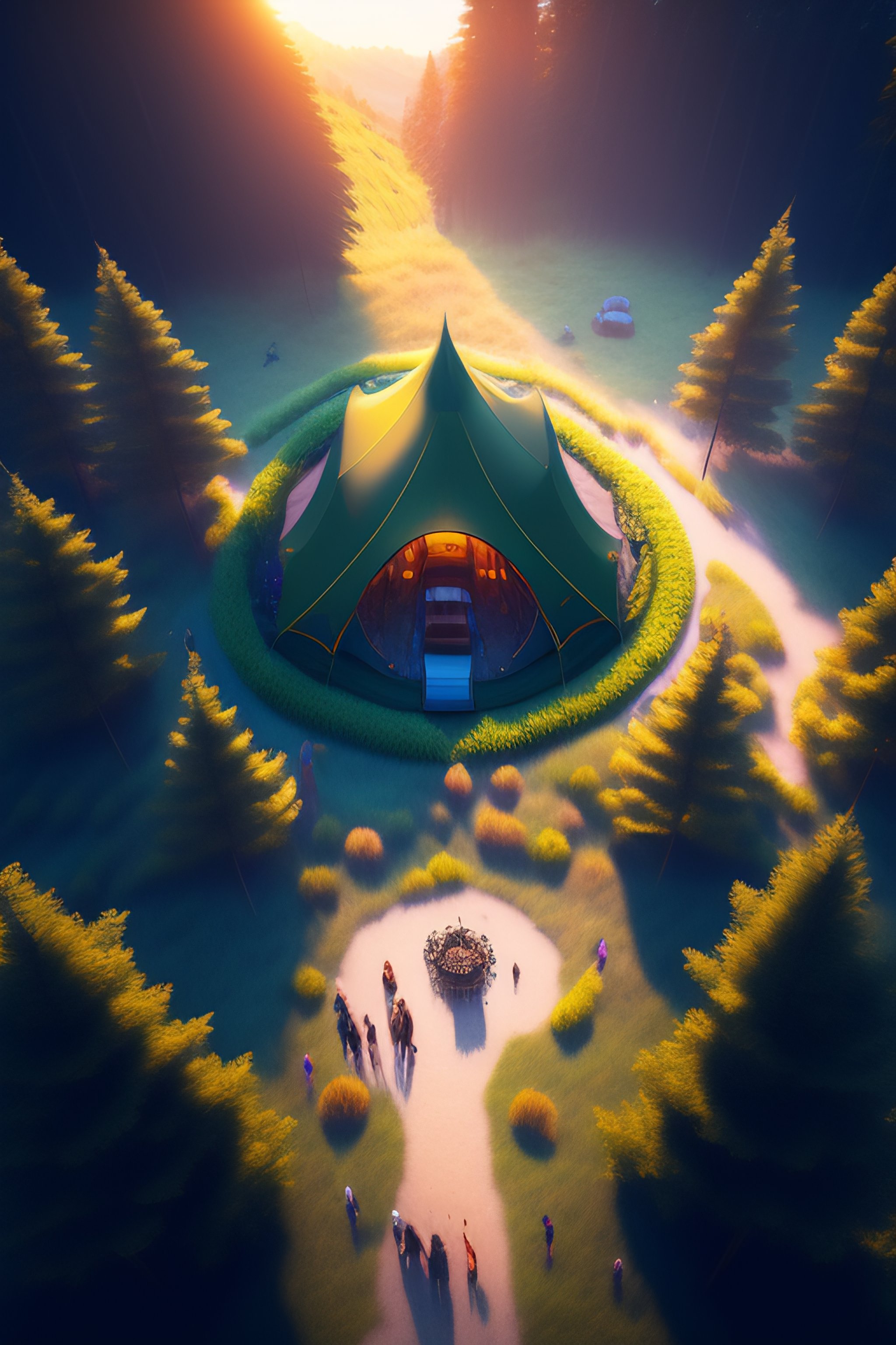 Lexica - A lively camping with a tent, camping gears, campfire with a ...