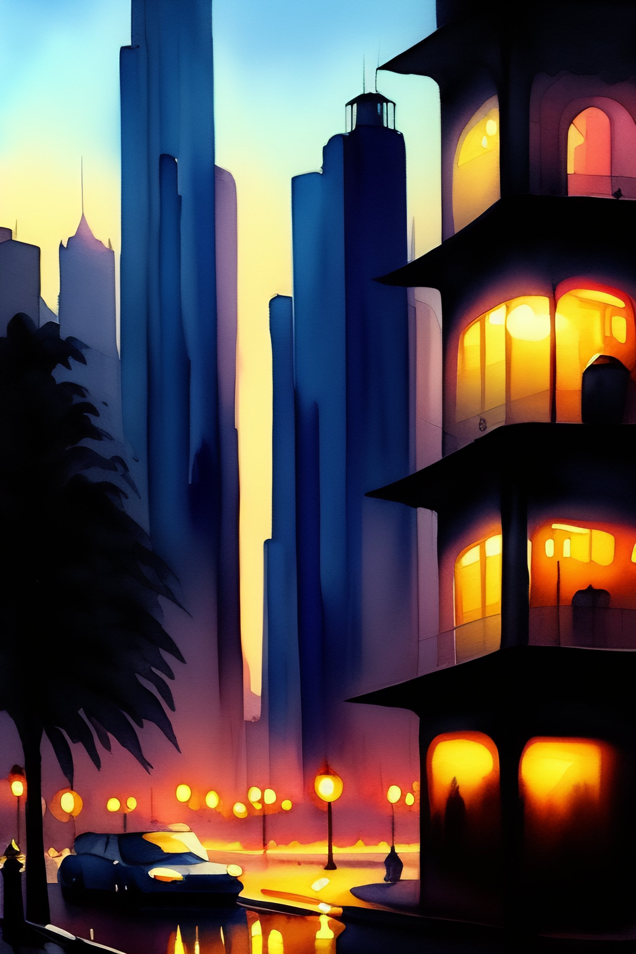 Watercolor Cityscapes Night