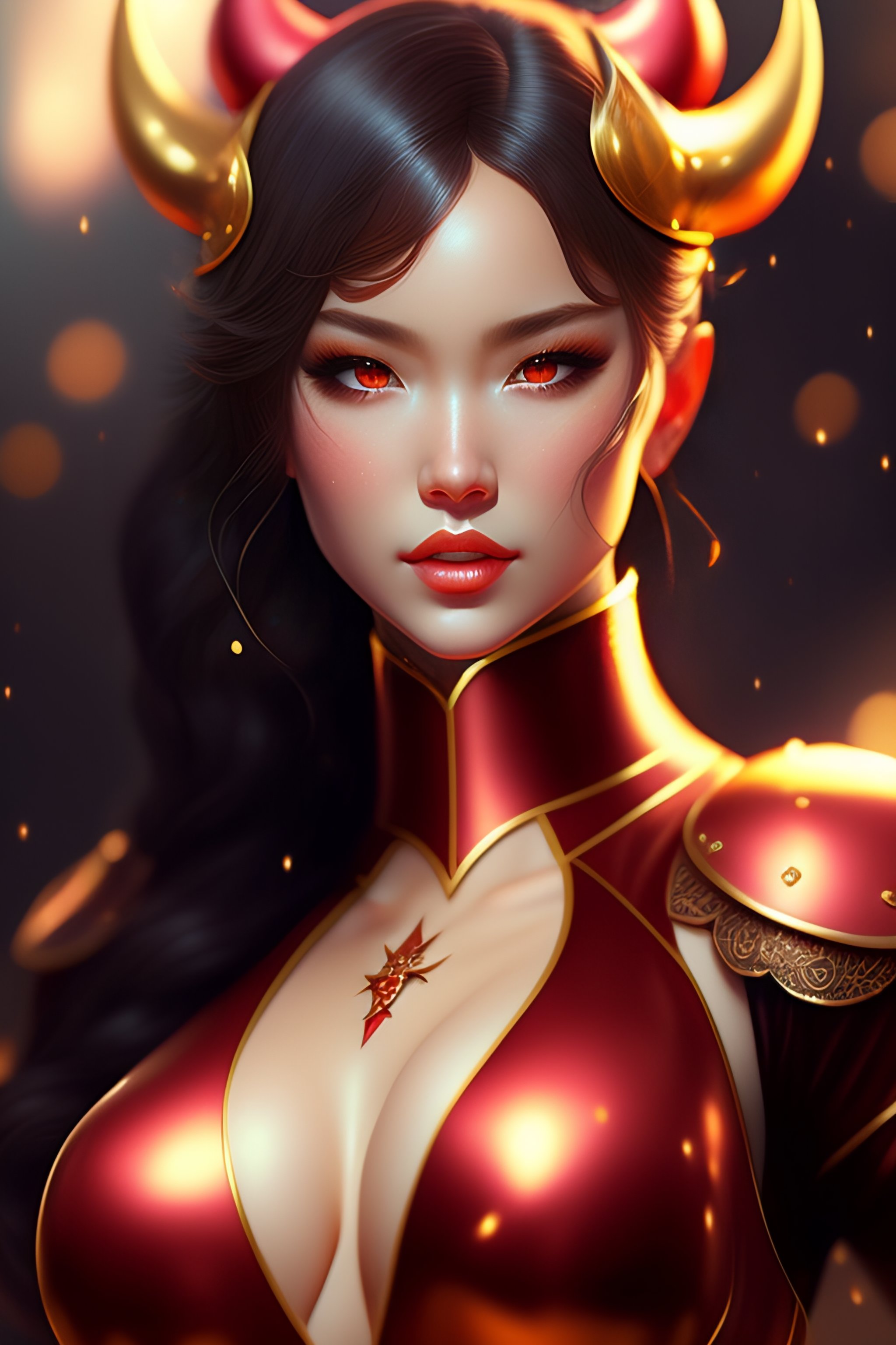 Lexica - A beautiful devil girl wear santa bodysuit armor,pretty face,key art, fantasy ...