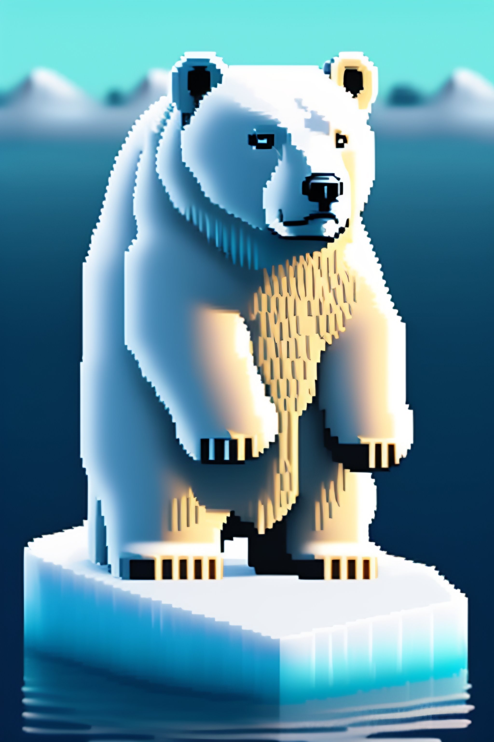 Lexica - Pixel art polar bear standing on top of iceberg