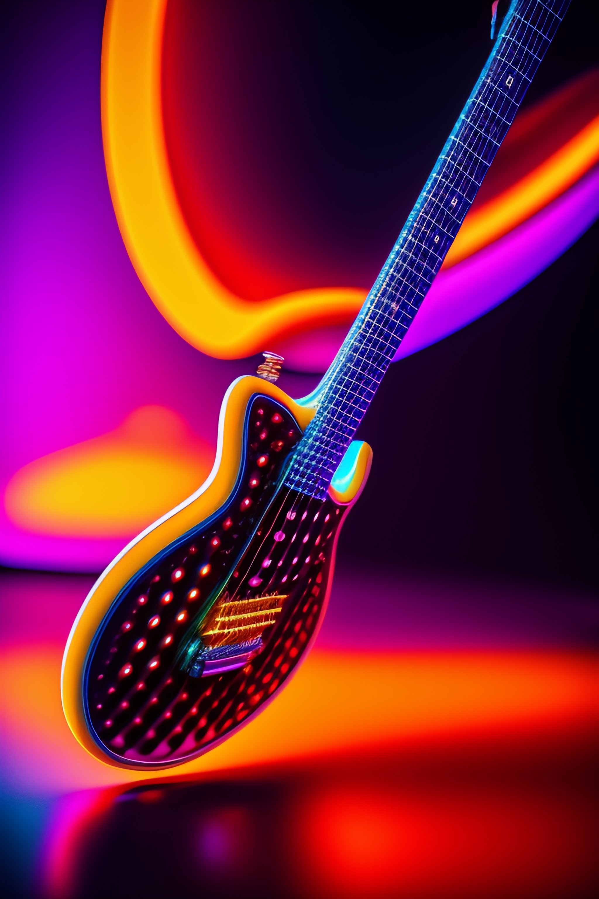 Lexica - Alien guitar, flowing shapes, holes, shiny, colorful product ...