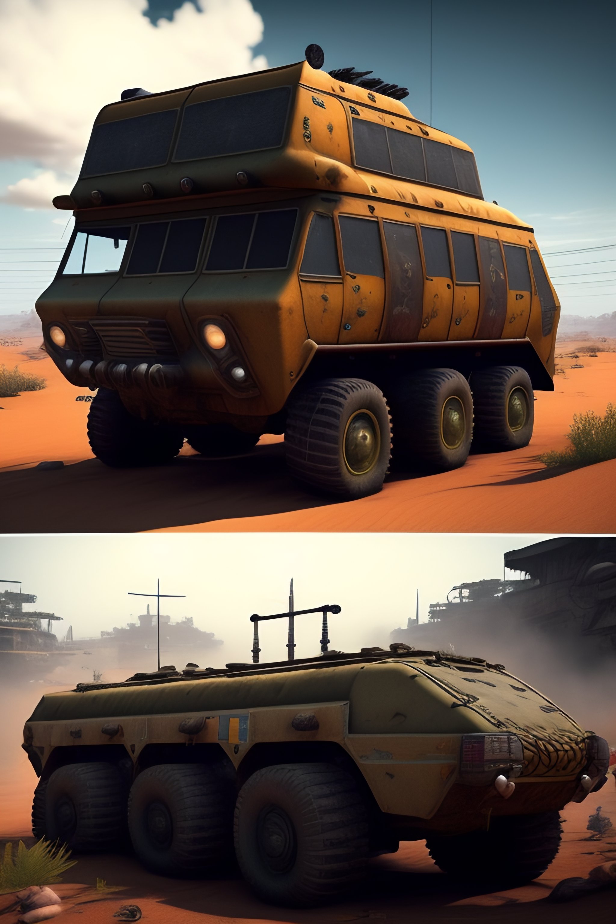 Lexica - A post-apocalyptic APC in the style of fallout in the style of ...