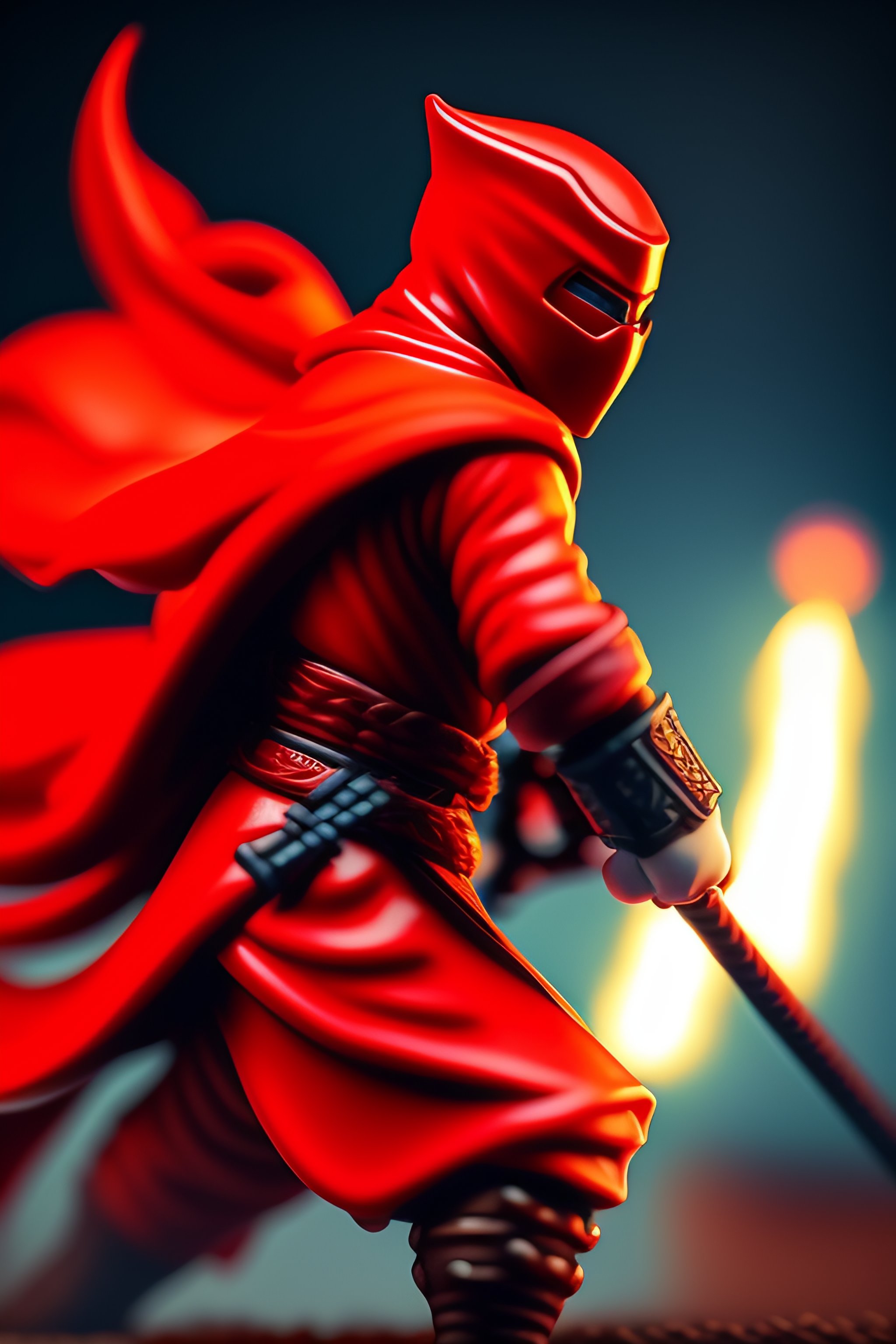 Lexica - Videogame 8-bit red ninja from ninja with mystical background