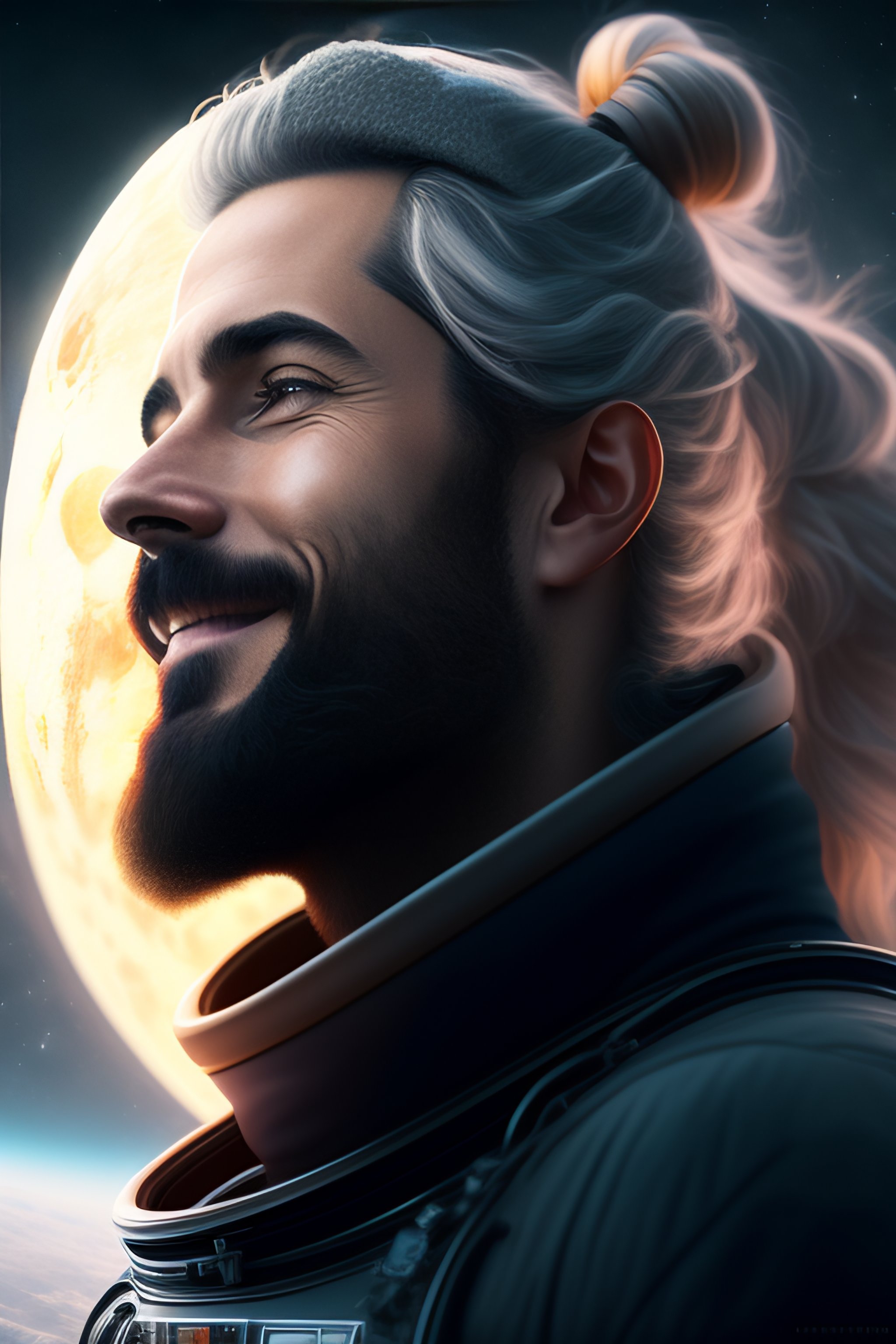 Lexica - Portrait of a smiling male gray long hair and beard astronaut ...