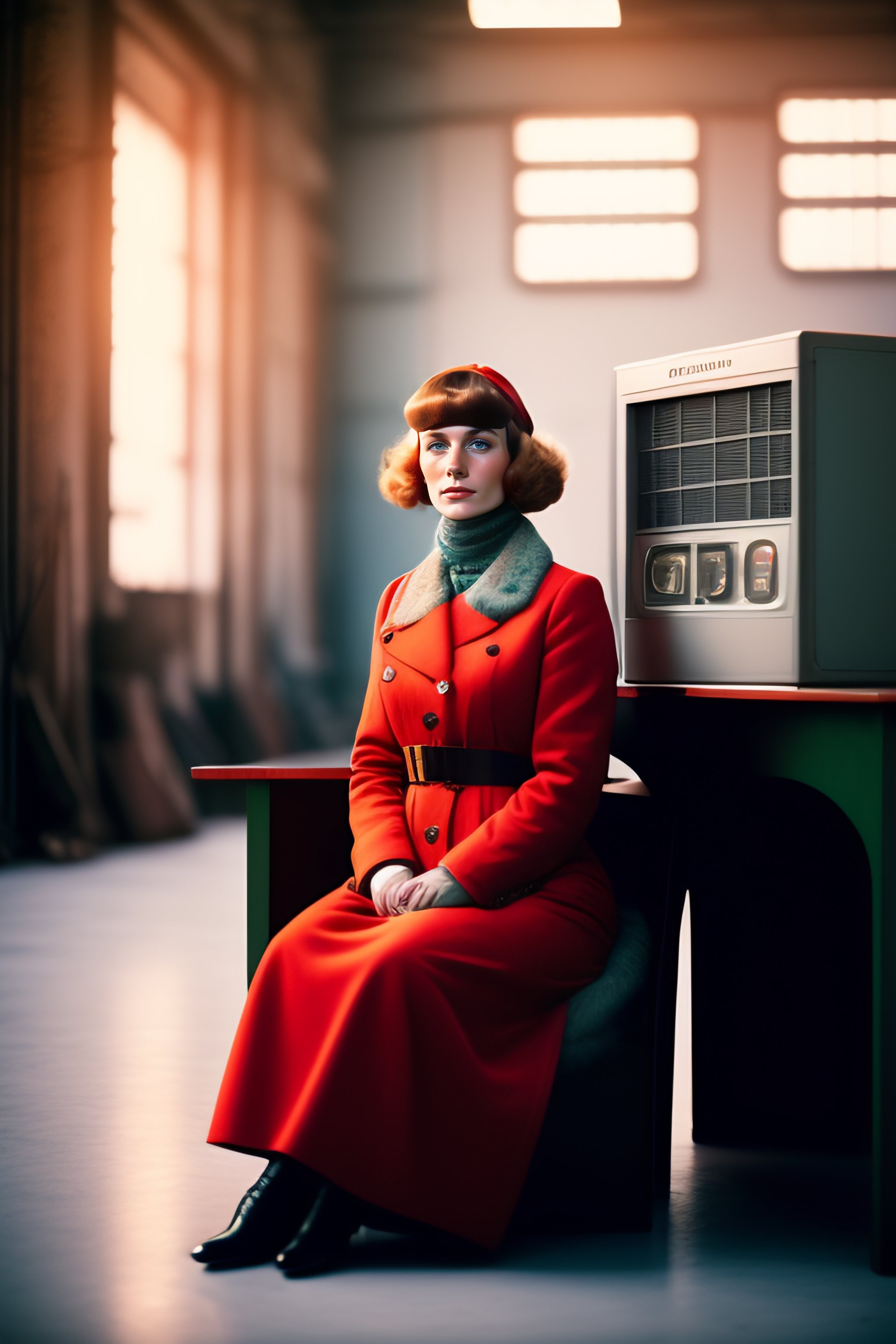 Lexica - A Soviet girl sitting in a chair in front of a soviet computer ...
