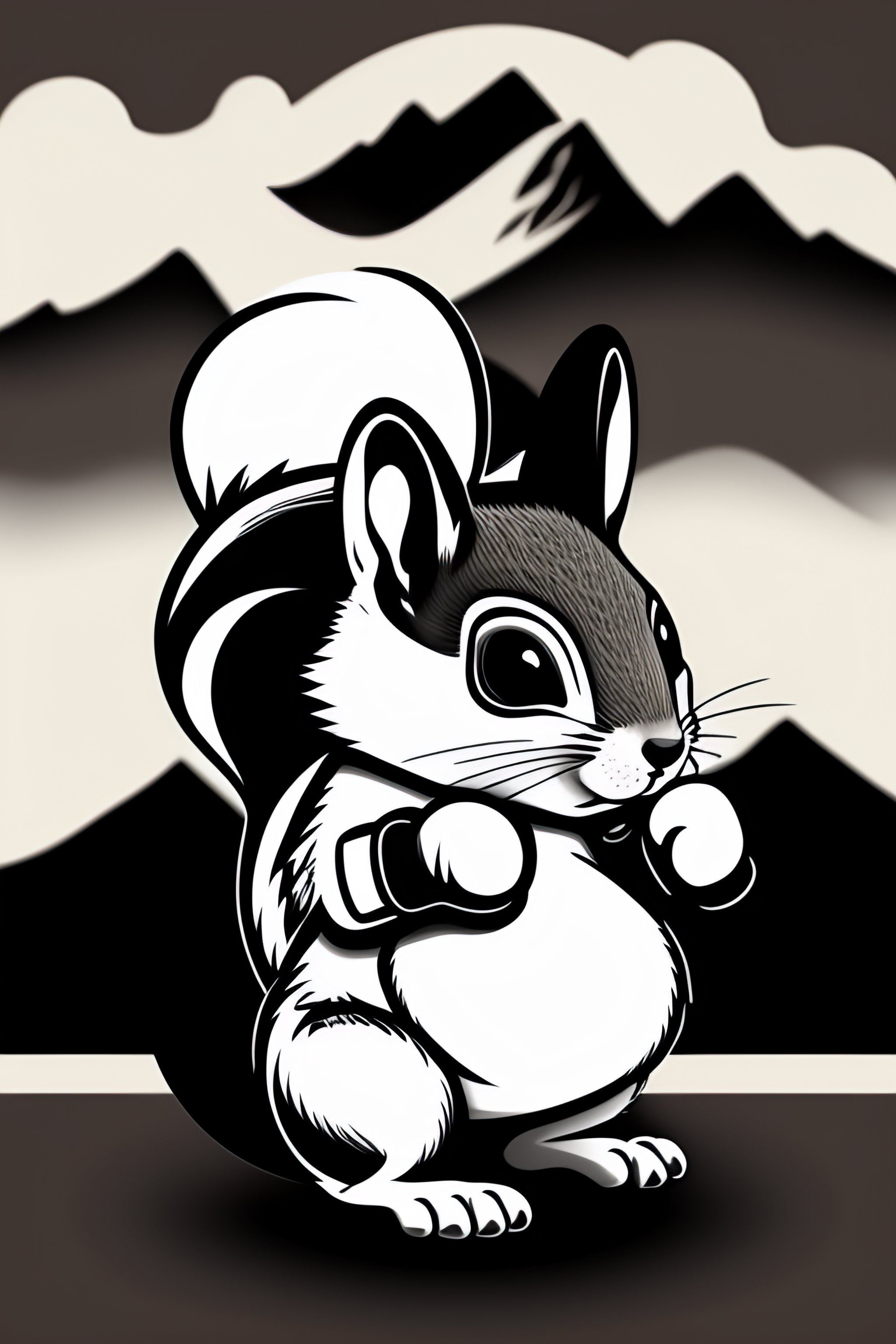 Lexica - Cartoon squirrel with boxing gloves and nature mountains ...