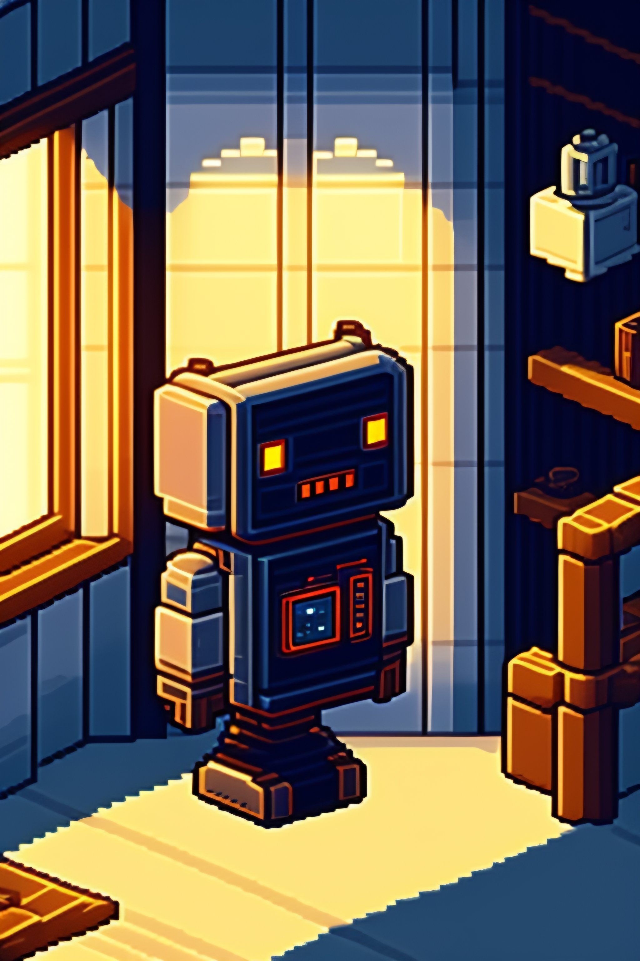 Lexica - 16-bit pixel art of robot, facing directly forward, cozy ...