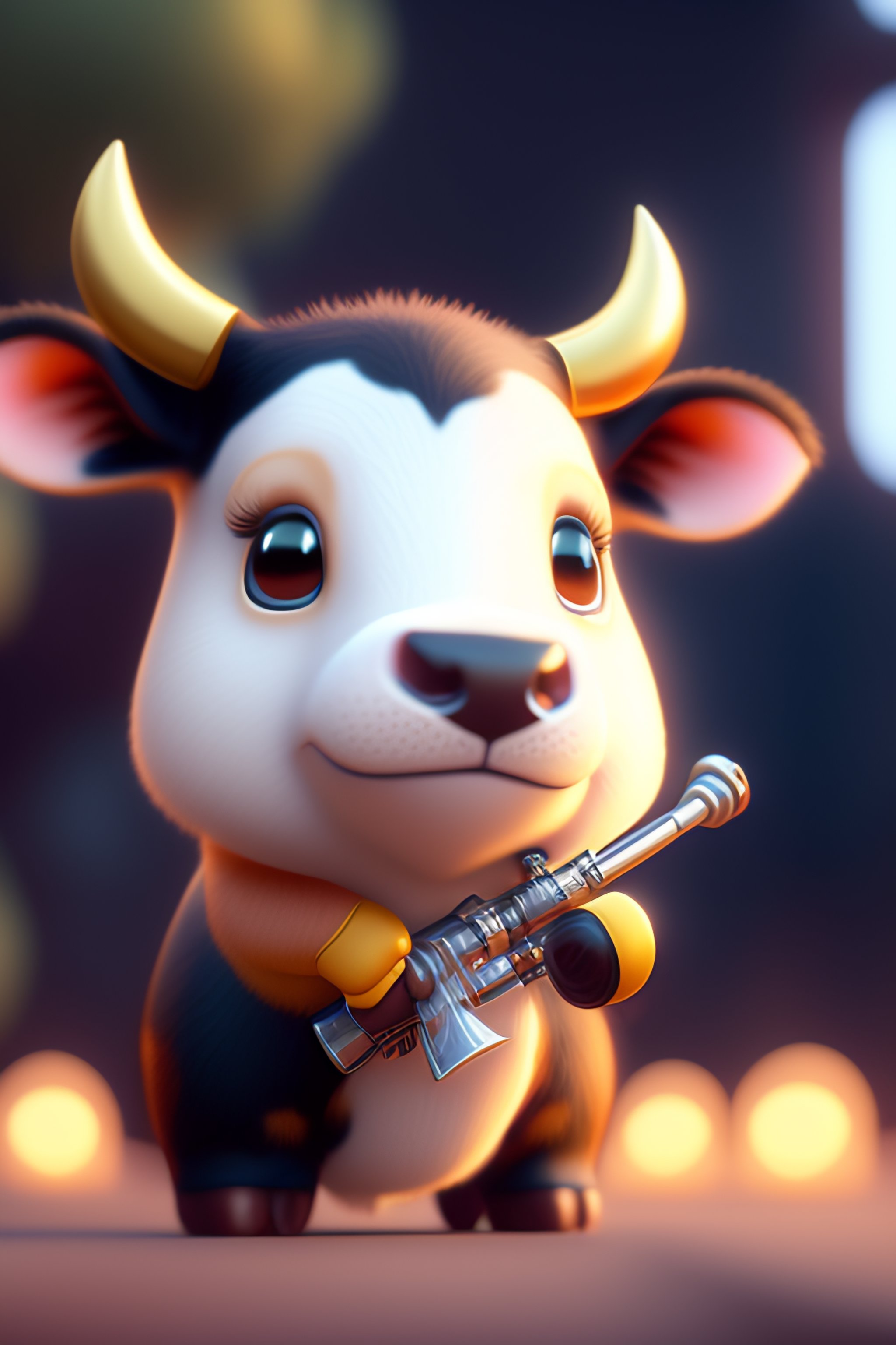 Lexica - Cute adorable little cow with wielding a rocket-launcher ...