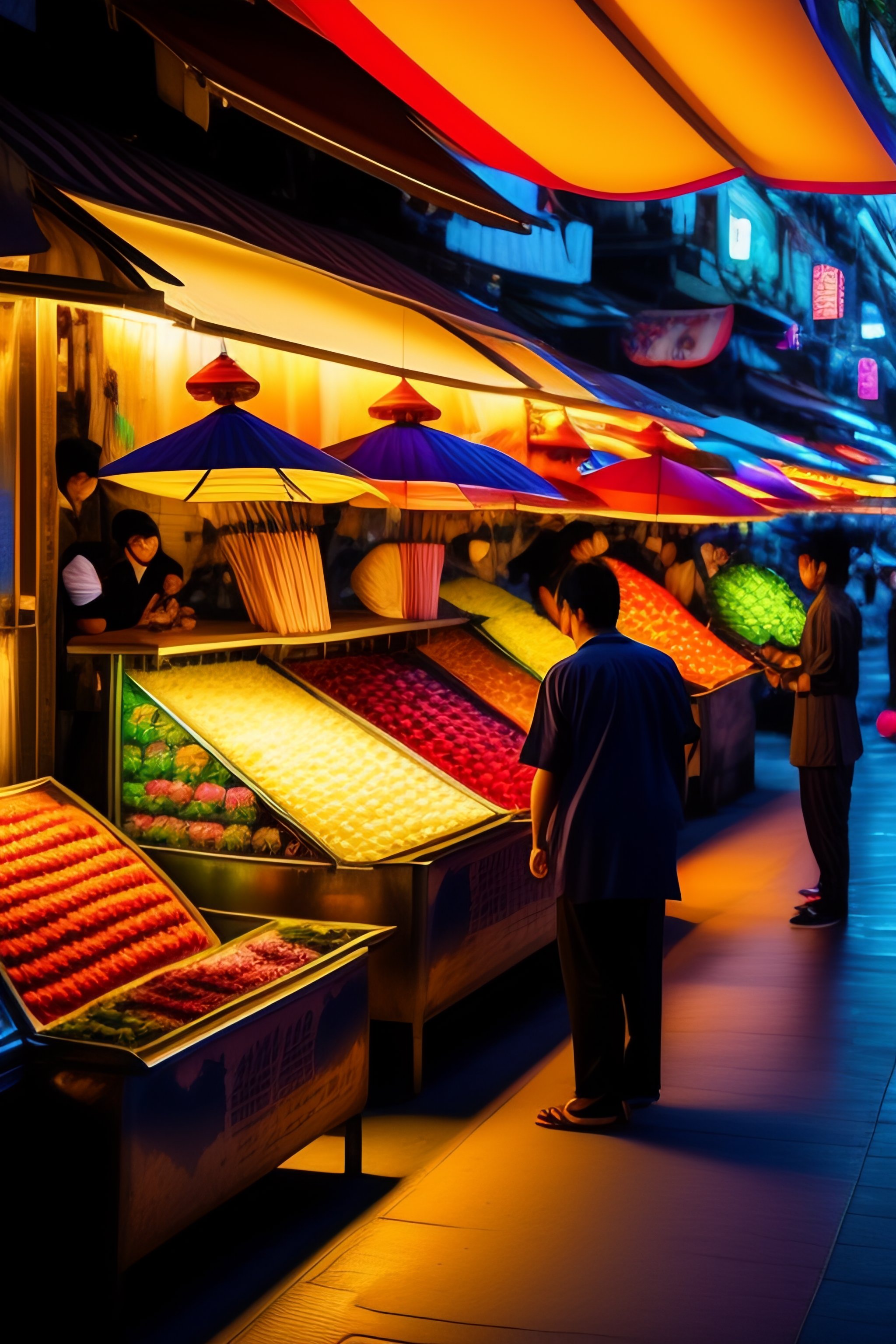 Lexica - An image of a colorful market or street food scene in an Asian ...