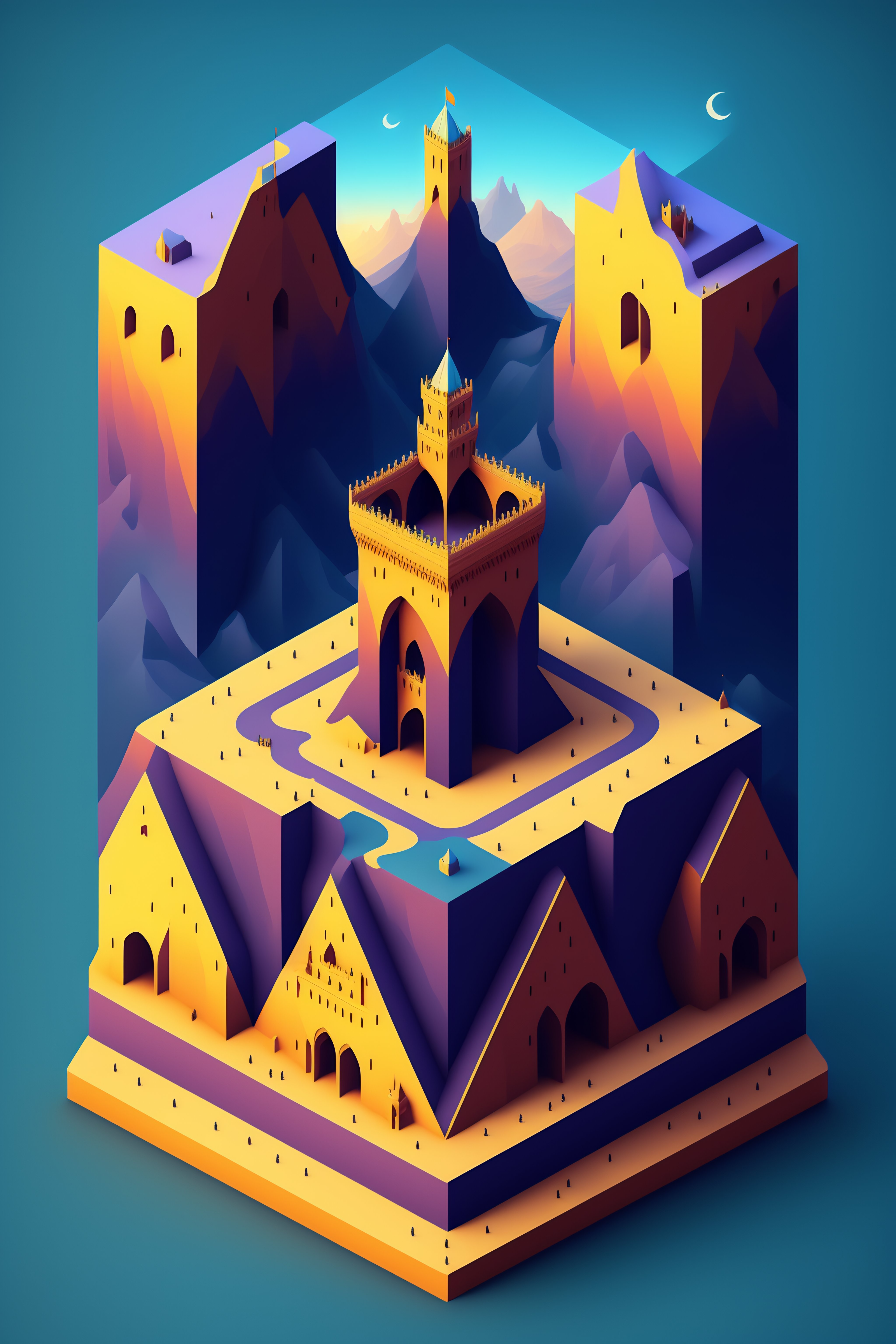 Lexica - Detailed isometric monument valley poster, castle on a ...