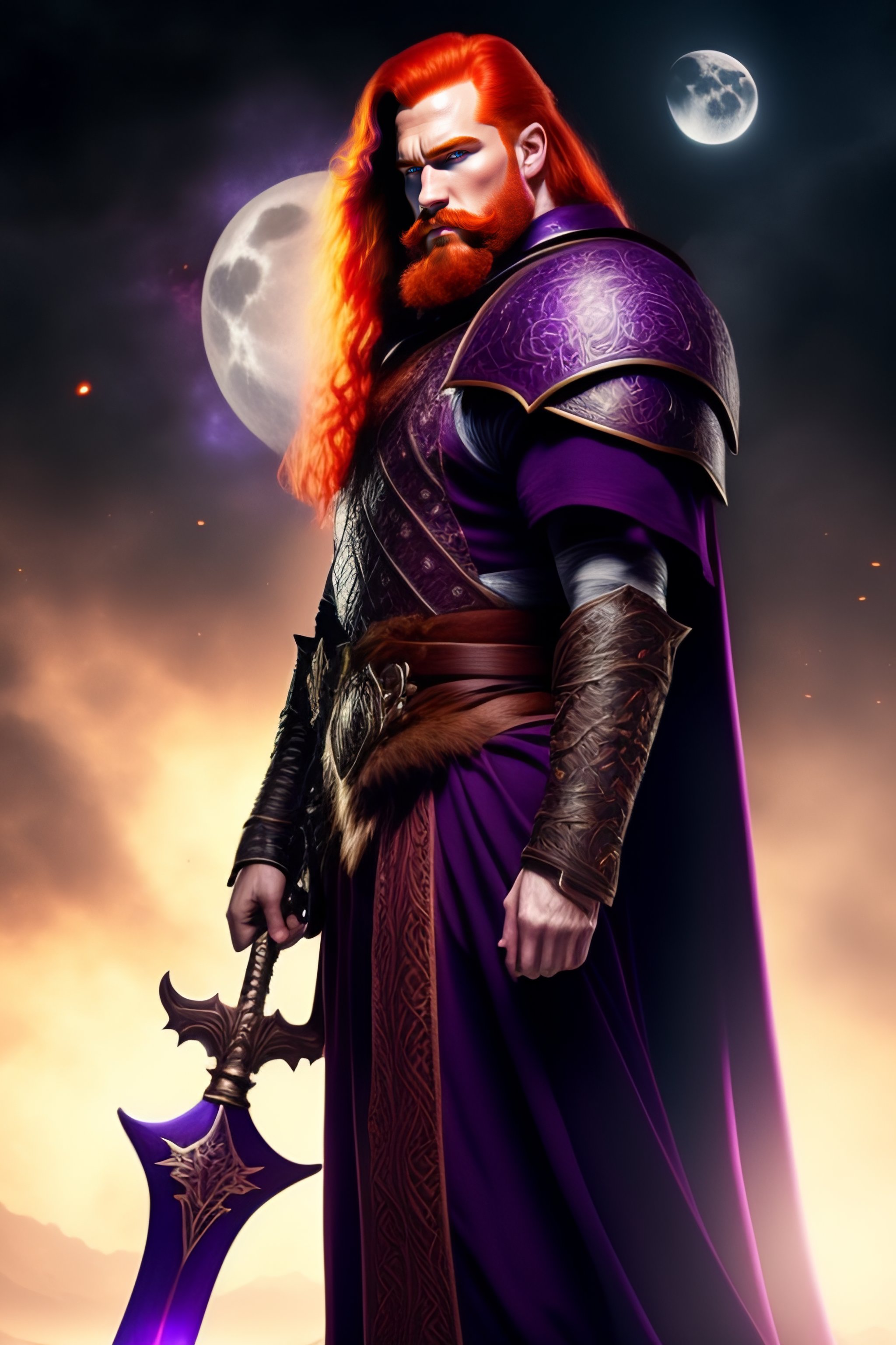 Lexica - Redhead male fantasy dwarf, very dark purple robes,big shield ...