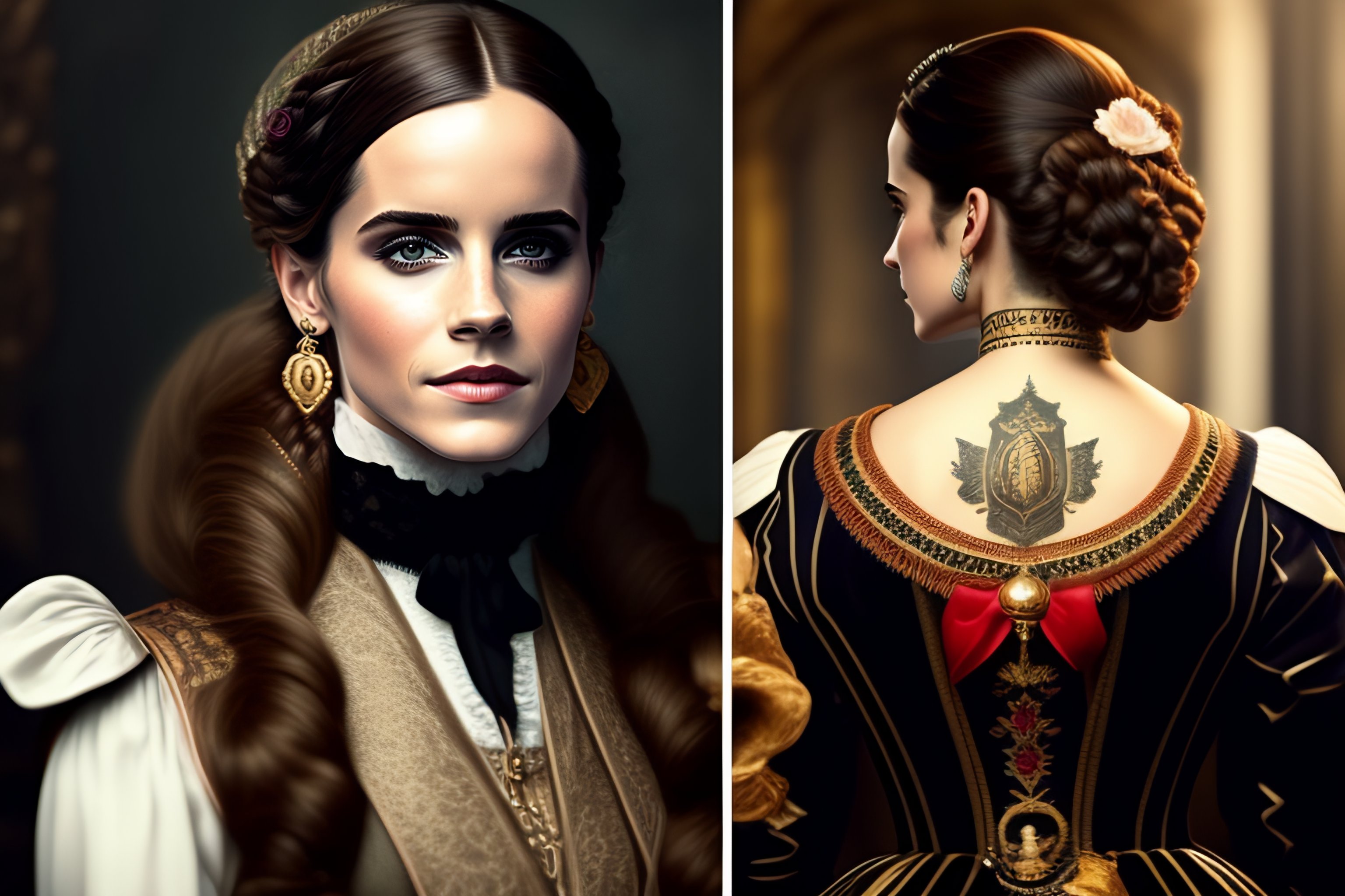 Lexica - Emma Watson as a Victorian lady with biker tattoos riding a ...