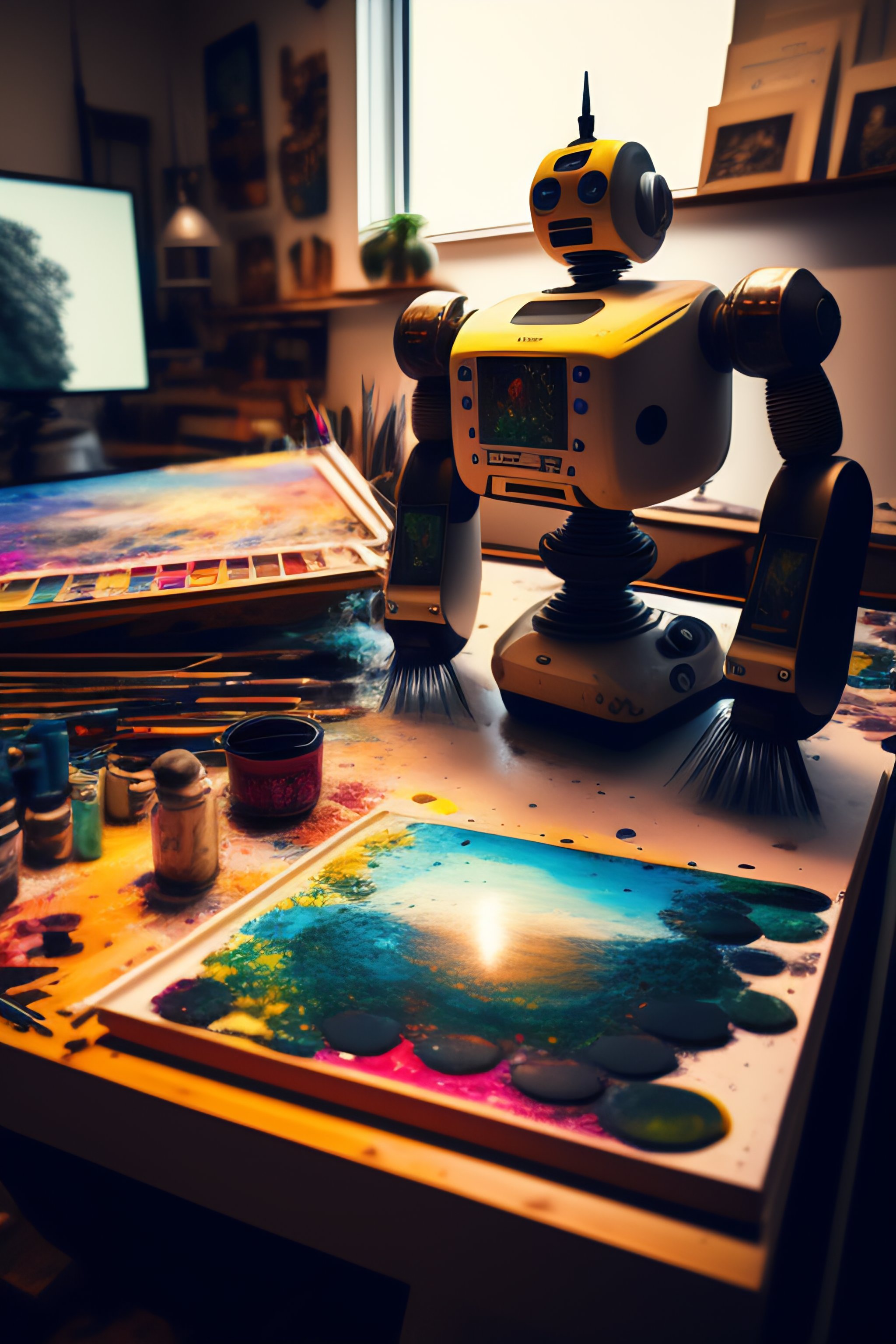 Lexica - A messy artist's workshop, inside is a robot painting a self ...