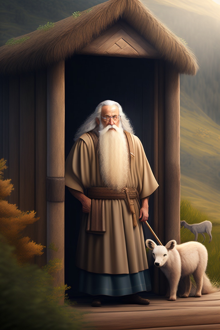Lexica - "Noah, an elderly man with white beard and hair, holding a ...