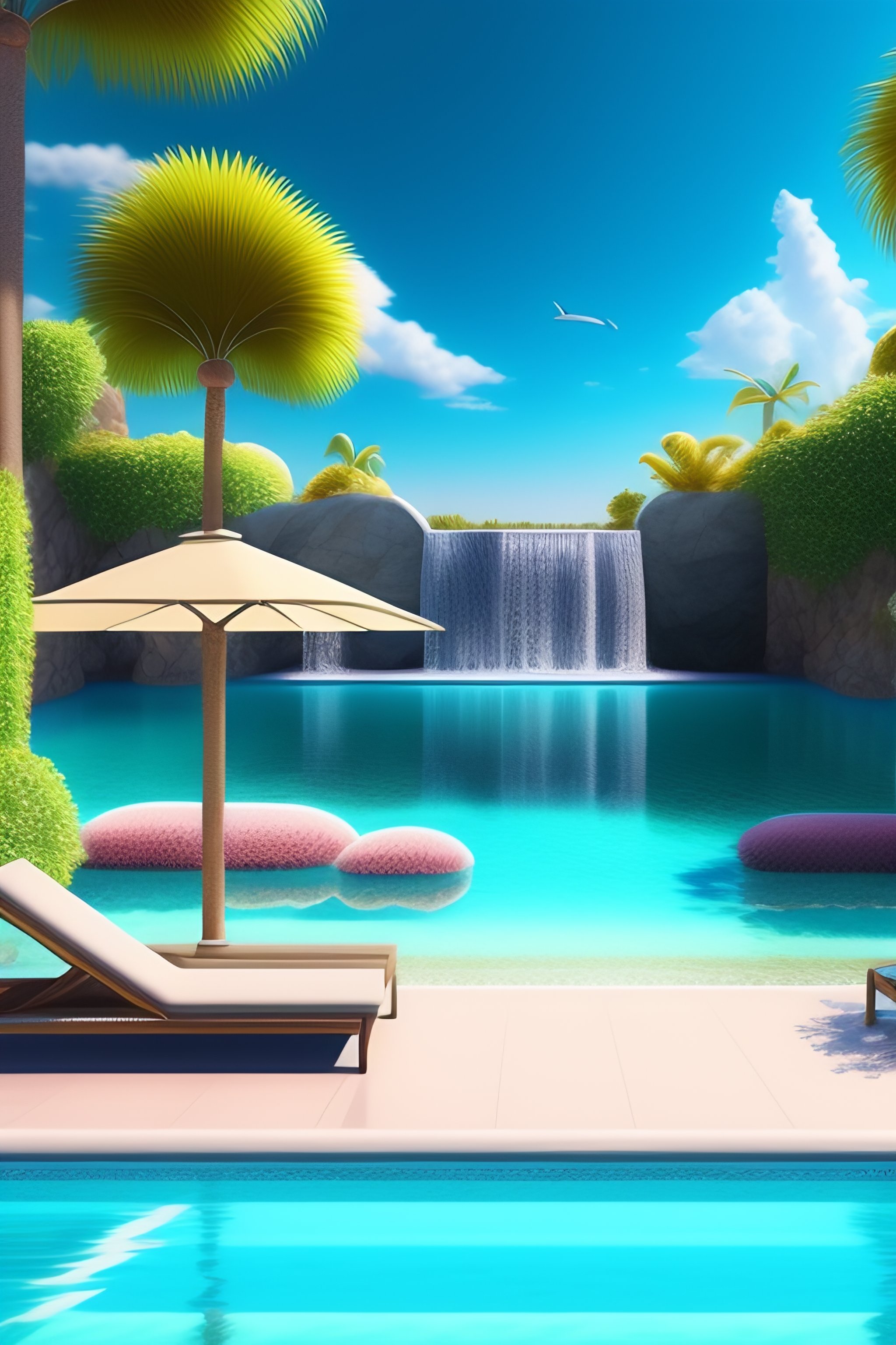 Lexica - Knitted scene of a beautiful anime girls in bikinis at a pool ...