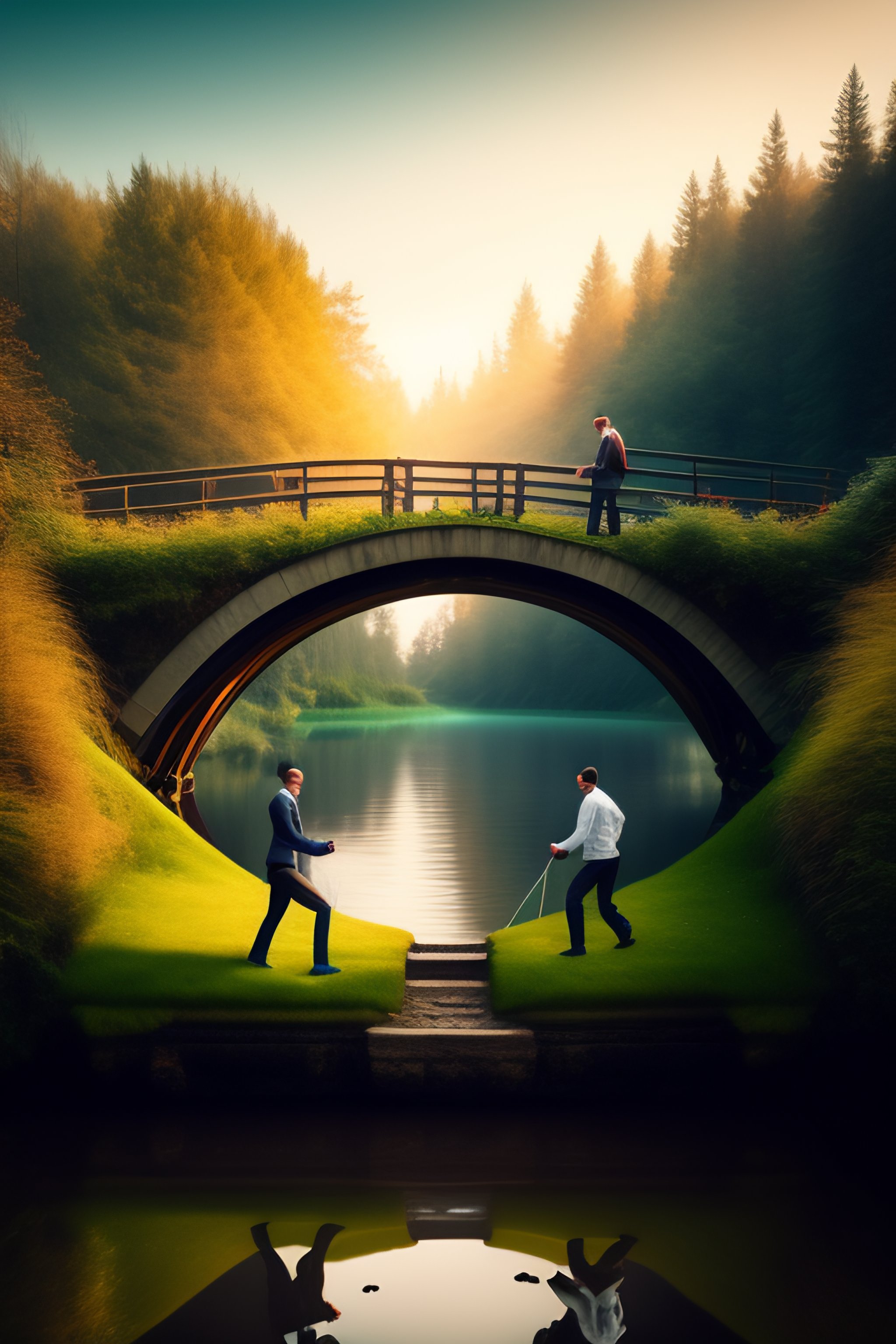 Lexica - Two kind people facing each other reaching across a small ...