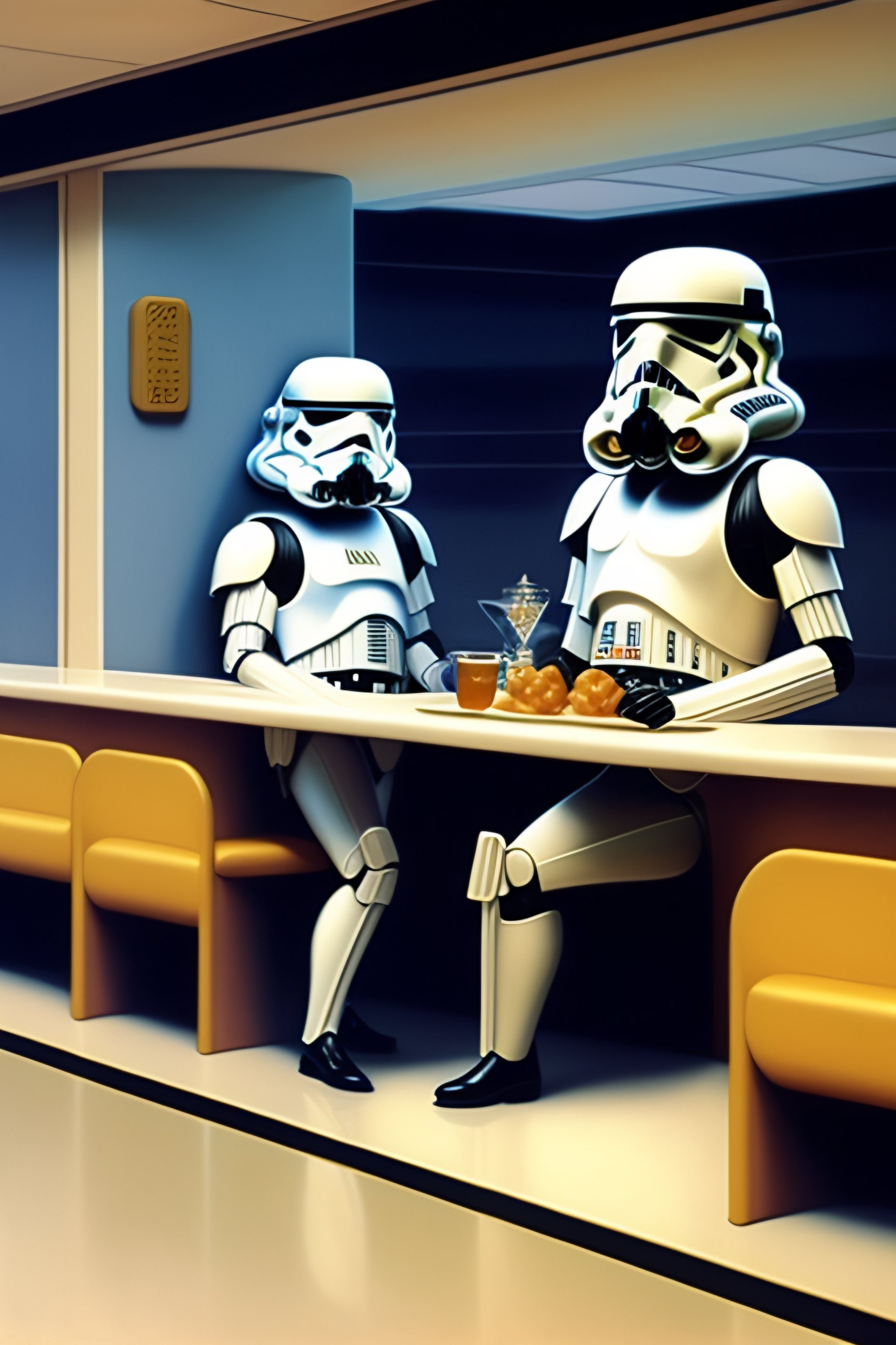 Lexica - "stormtrooper break room" by syd mead, cold color palette ...