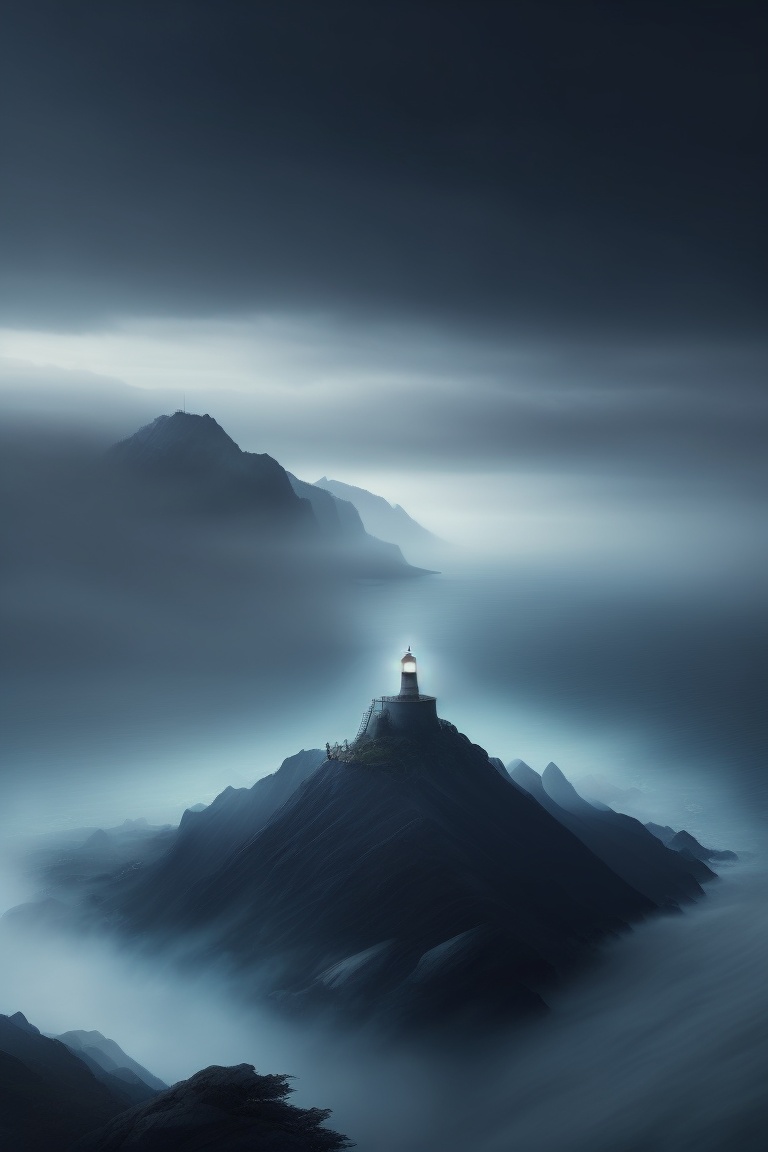 Lexica - Dark shadowy rift, filled with fog, with a distant lighthouse ...