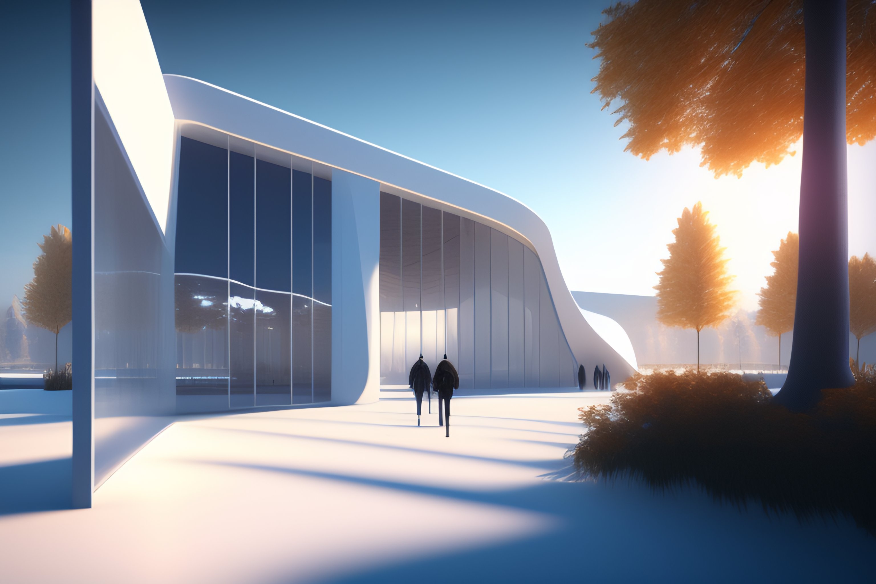 Lexica - Sci-fi architecture, parametric design, white material, glass, illuminated poll, soft ...