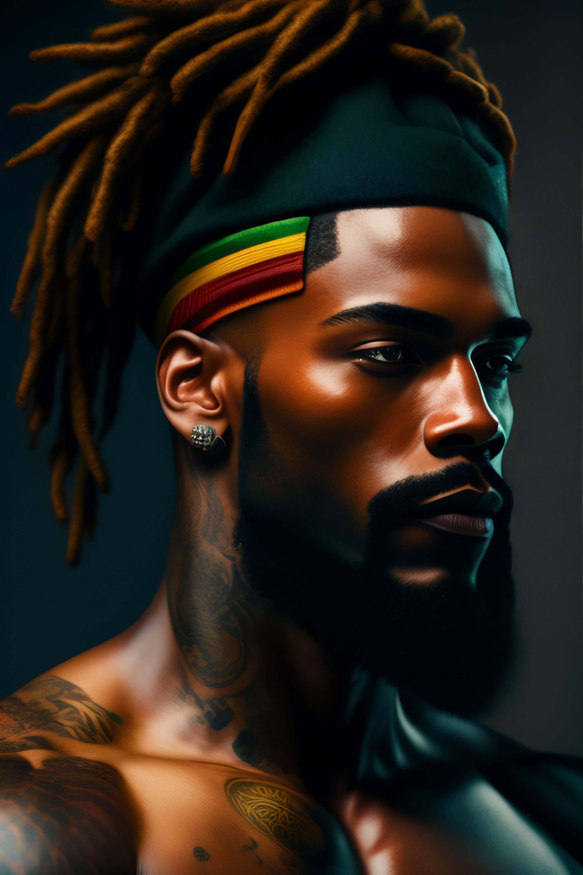 Lexica - Rasta, boxer-brief model, dreads, tattoos, 8k portrait, highly ...