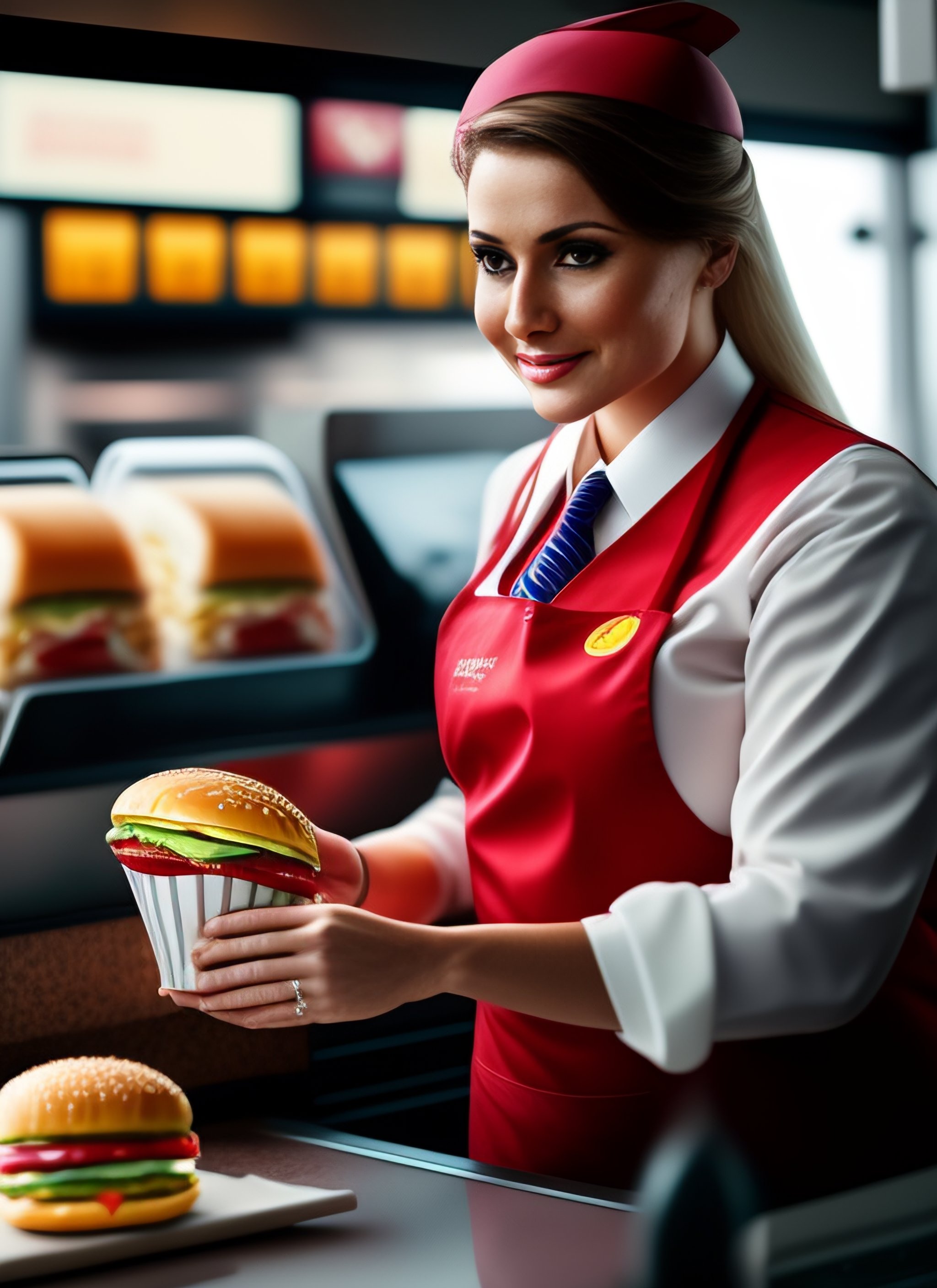 Lexica - A lady working at mcdonalds, taking orders.