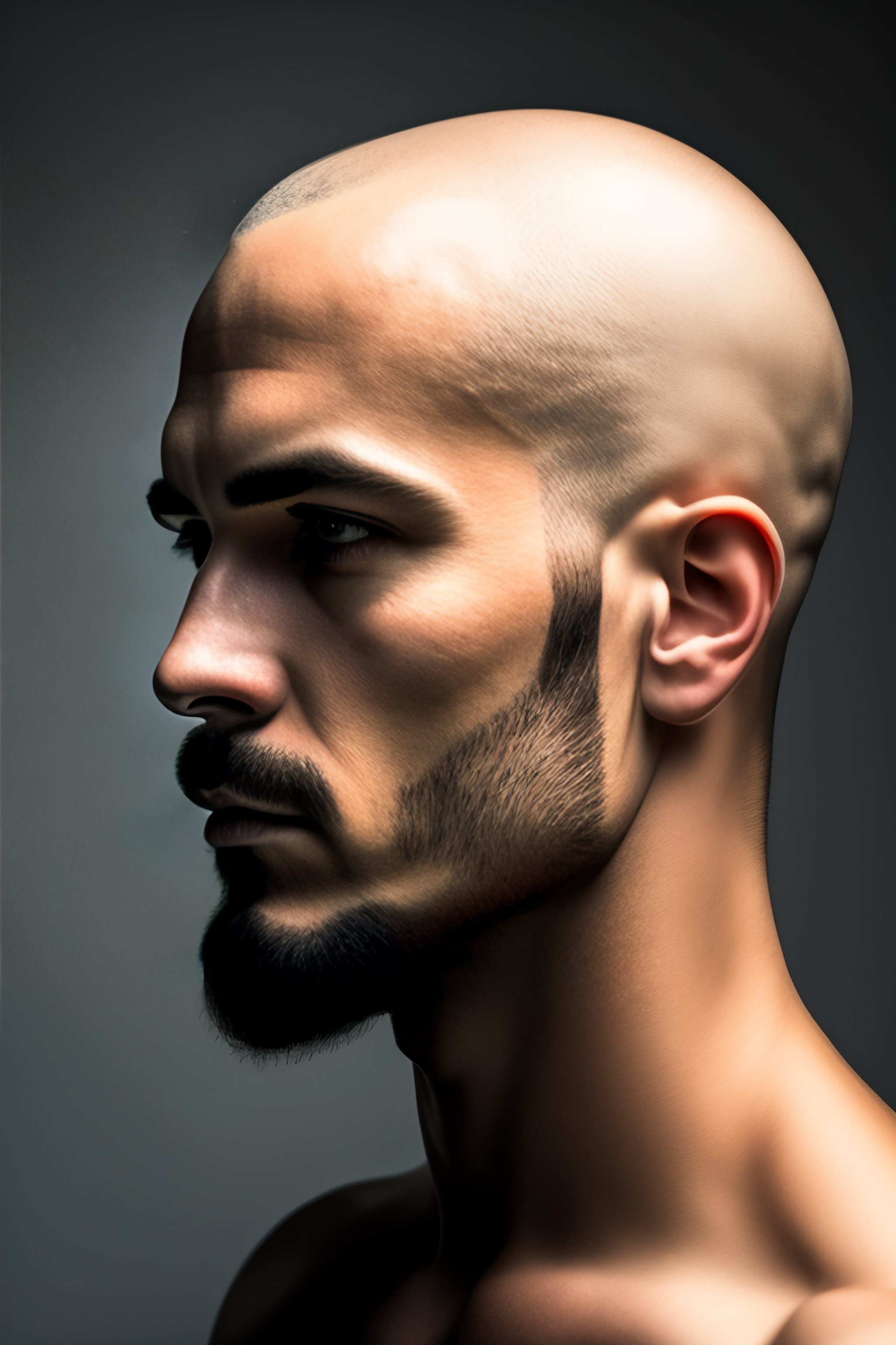 Lexica - Portrait of a bald man with head and face made of chrome