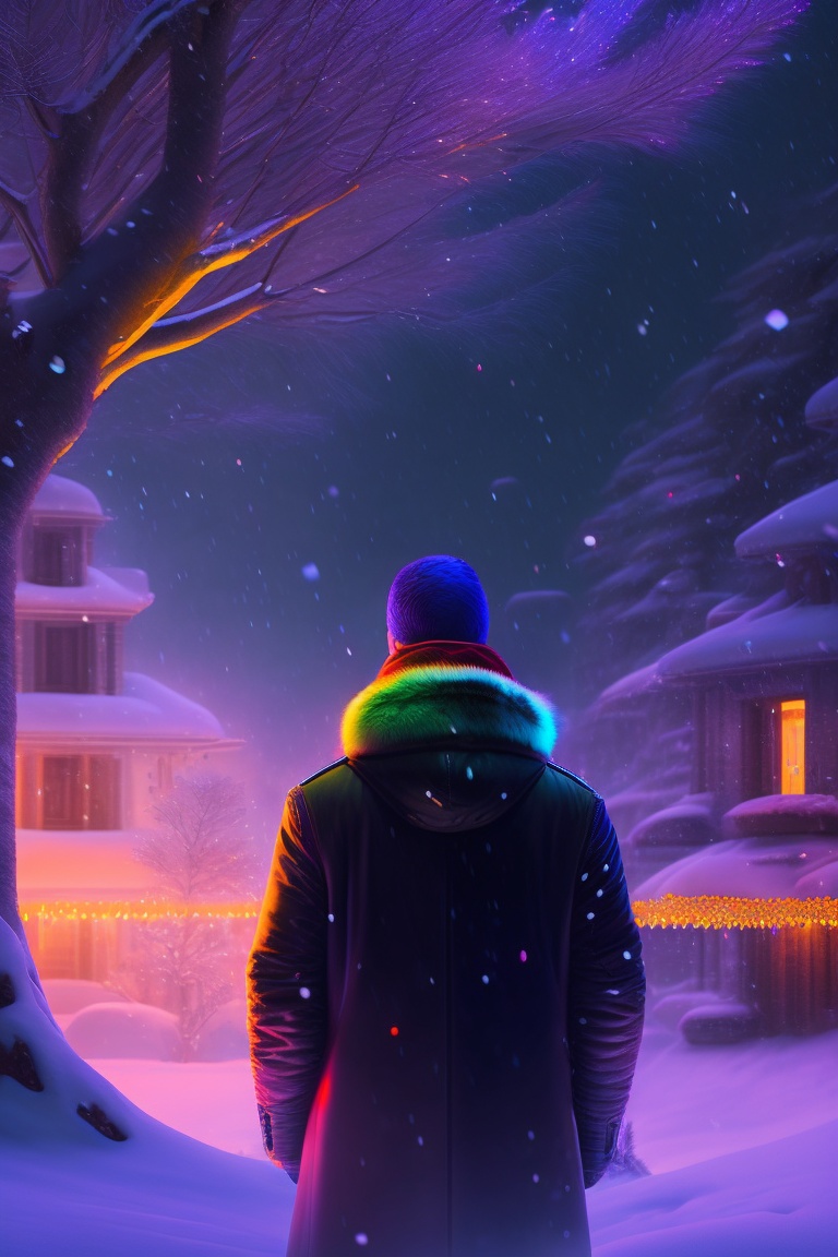 Lexica - Depression embodied as a lone figure looking over a neon city ...