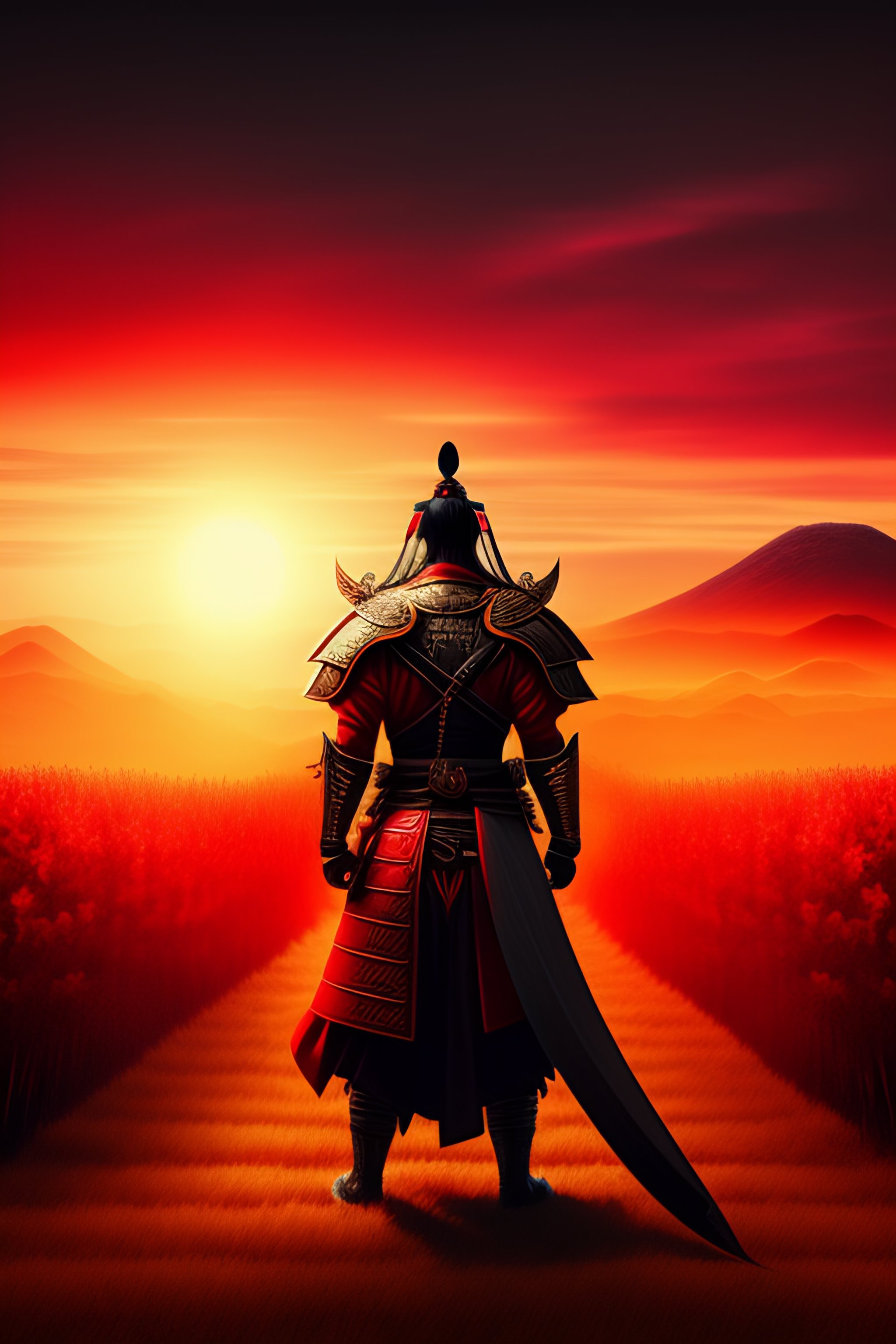 Lexica - Samurai Standing in Field, Red Blade, Final stand