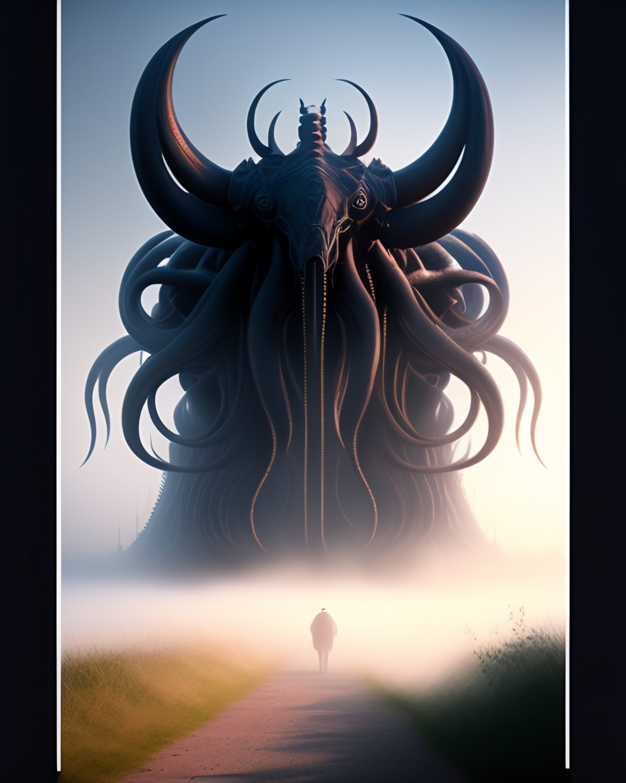 Lexica - Creature eldritch horror, dark obscured by fog, photorealistic ...