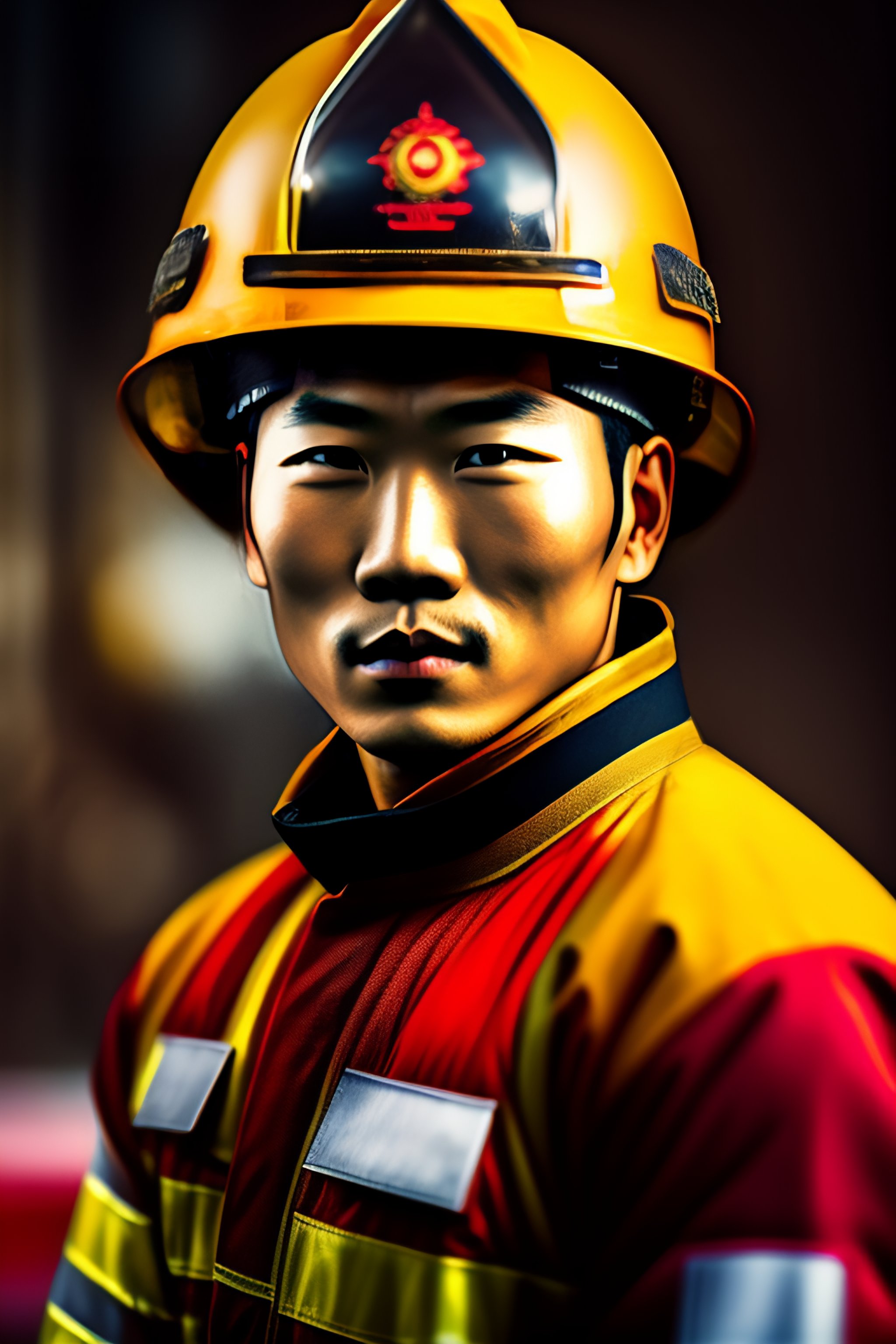 Lexica - Portrait of a male Asian firefighter