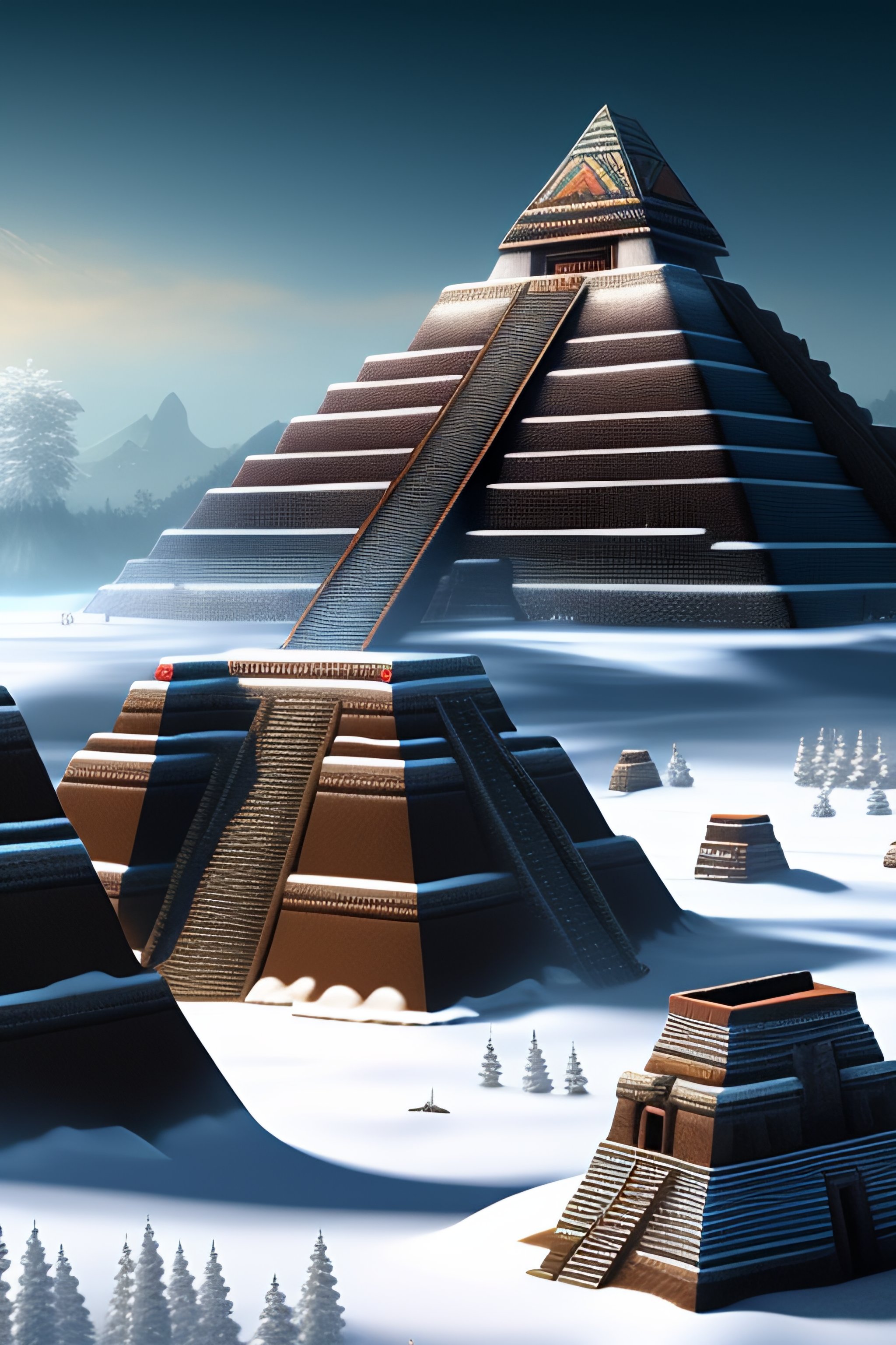 Lexica - Aztec pyramids in the snow realistic