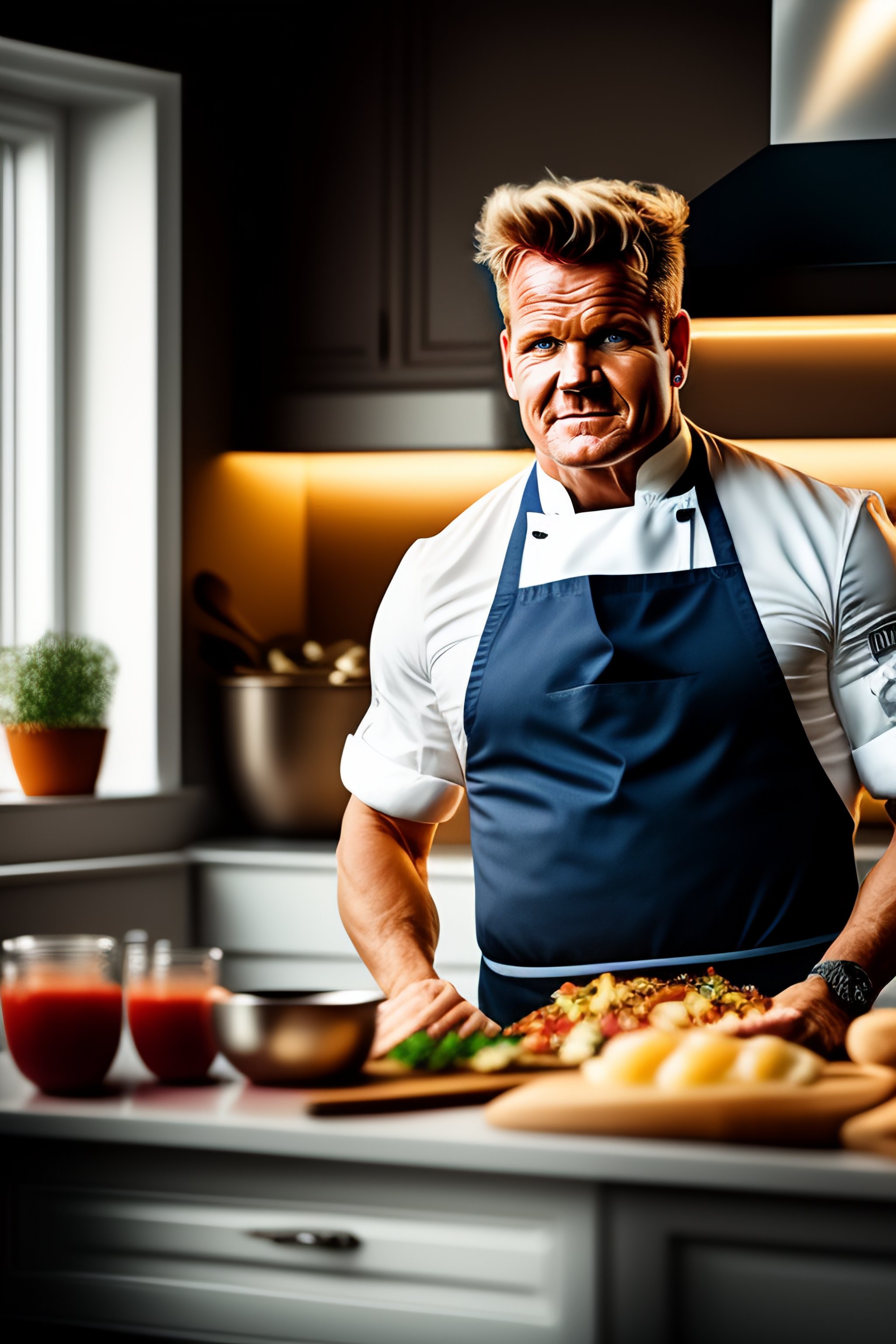 Lexica - Portrait of Gordon Ramsay cooking in a kitchen