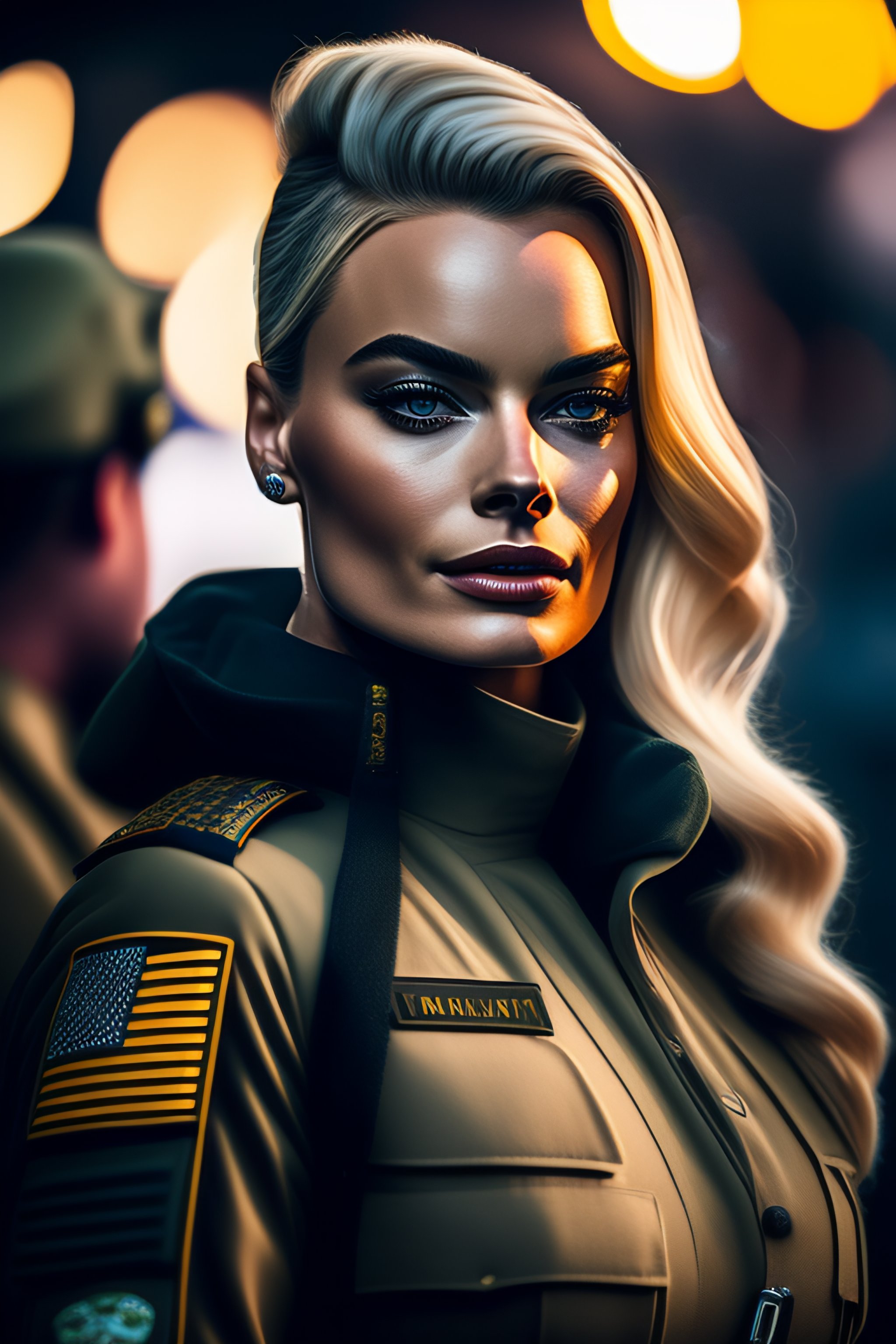 Lexica - Margot Robbie as a female military officer, cyberpunk ...