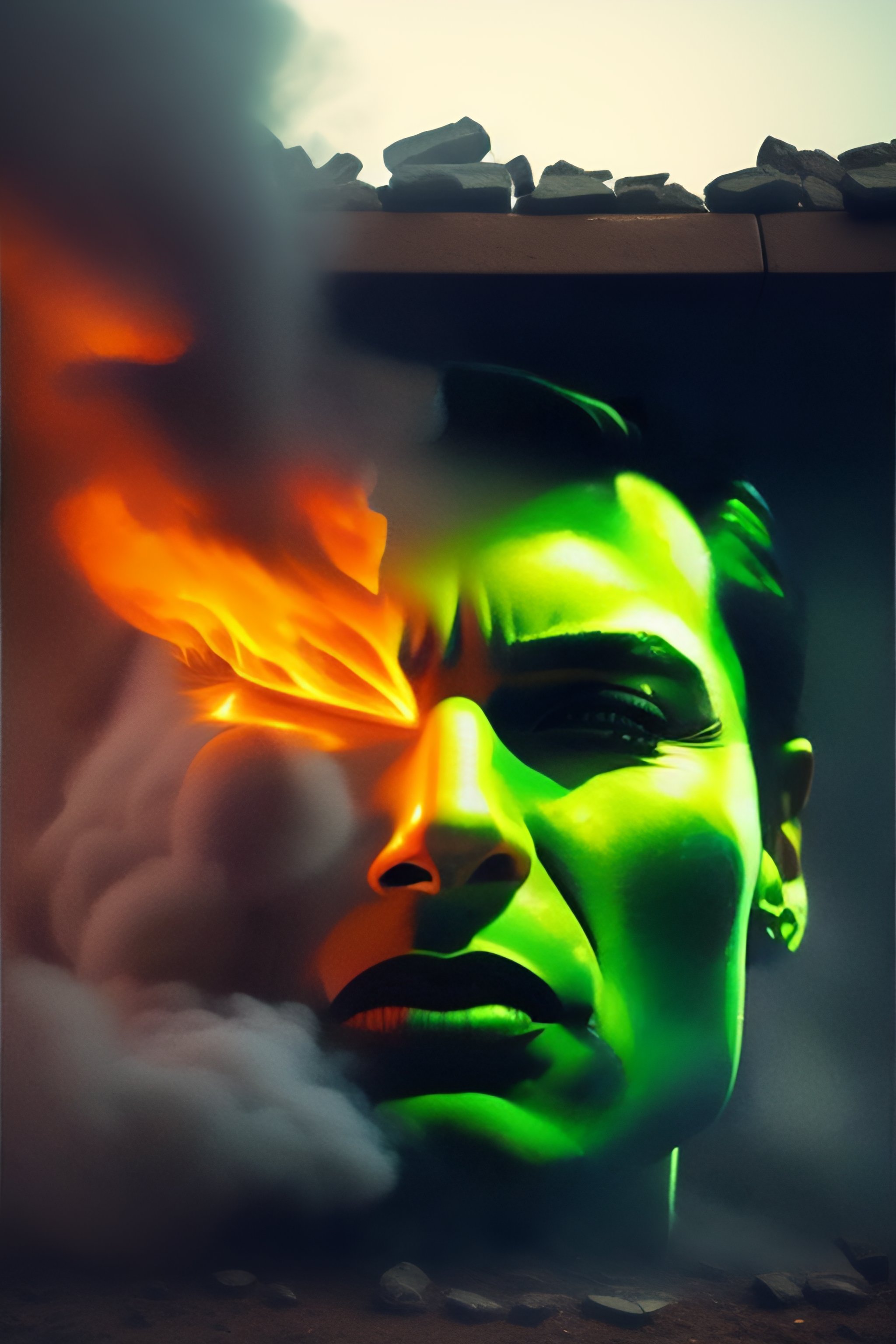 Lexica - Realistic 8k incredible hulk face breaking thru wall smoke ...