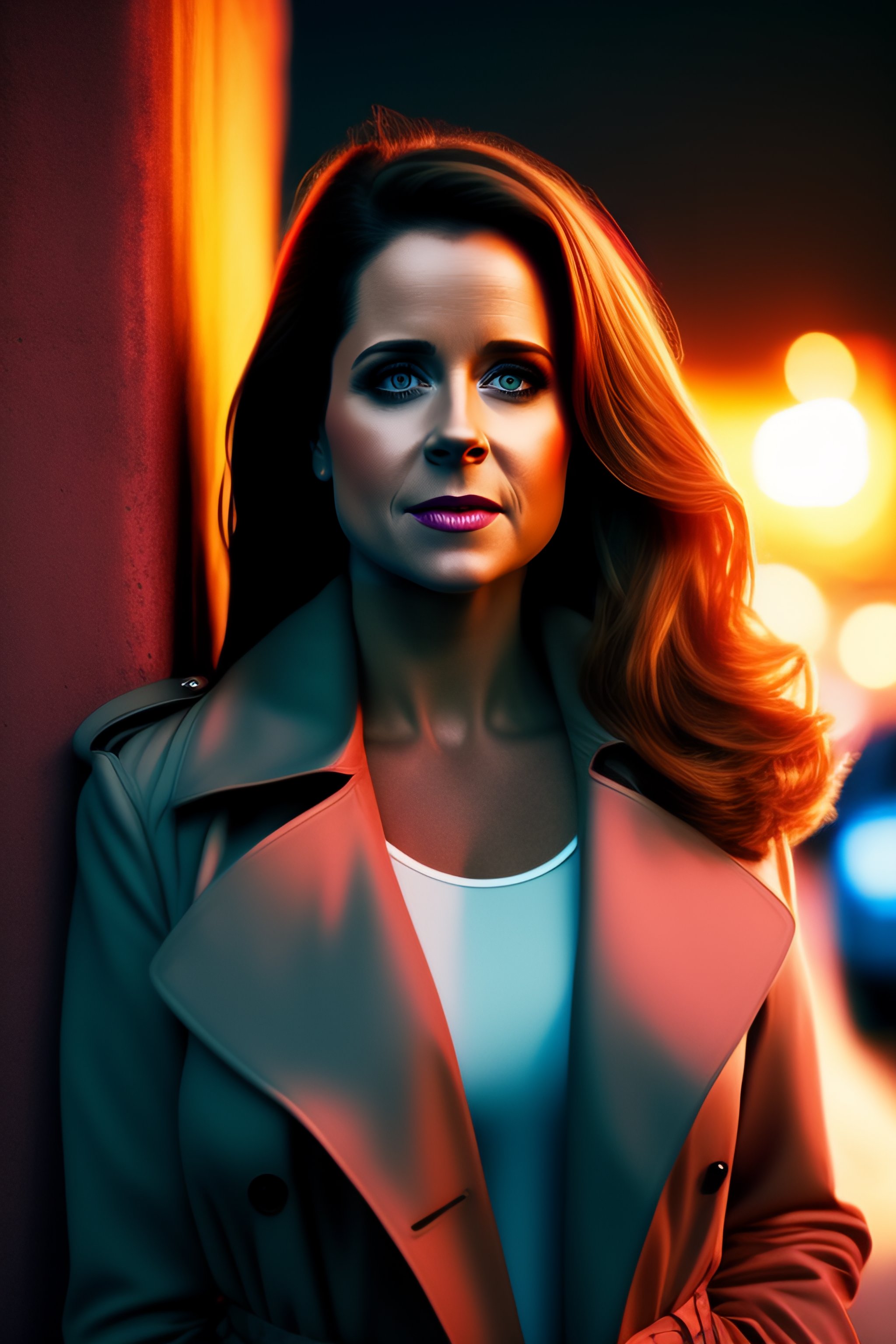Lexica - Brunette Jenna Fischer is leaning back against the Berlin wall ...