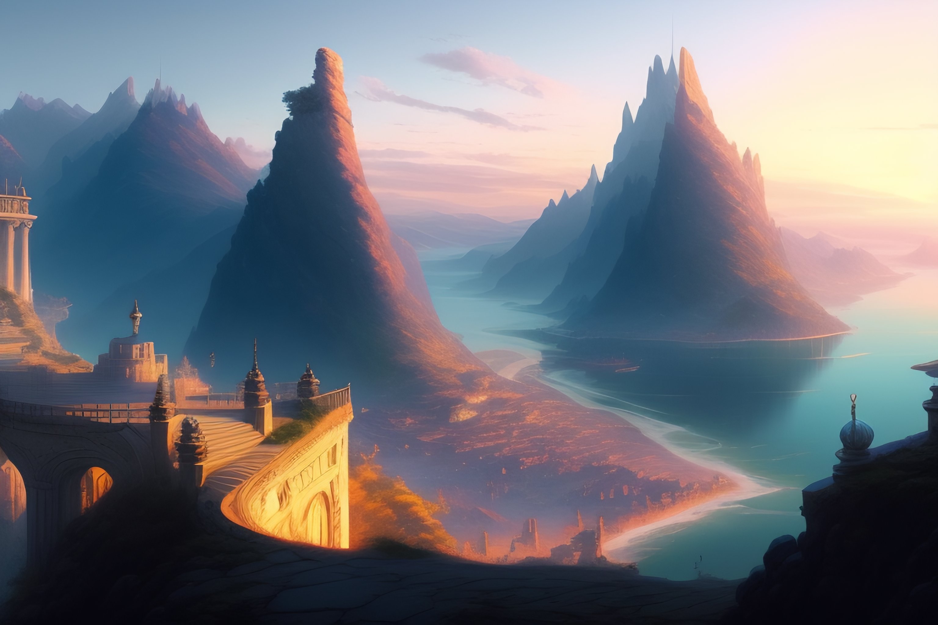 Lexica - Epic view, wide angle, elegant fantasy capital city on ...