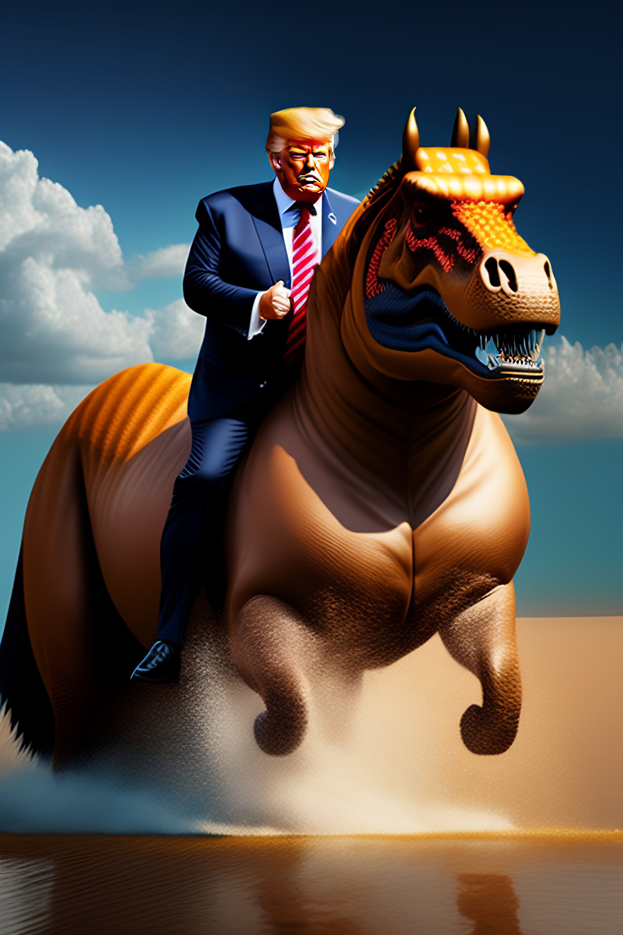 Lexica - Donald trump riding a t-rex