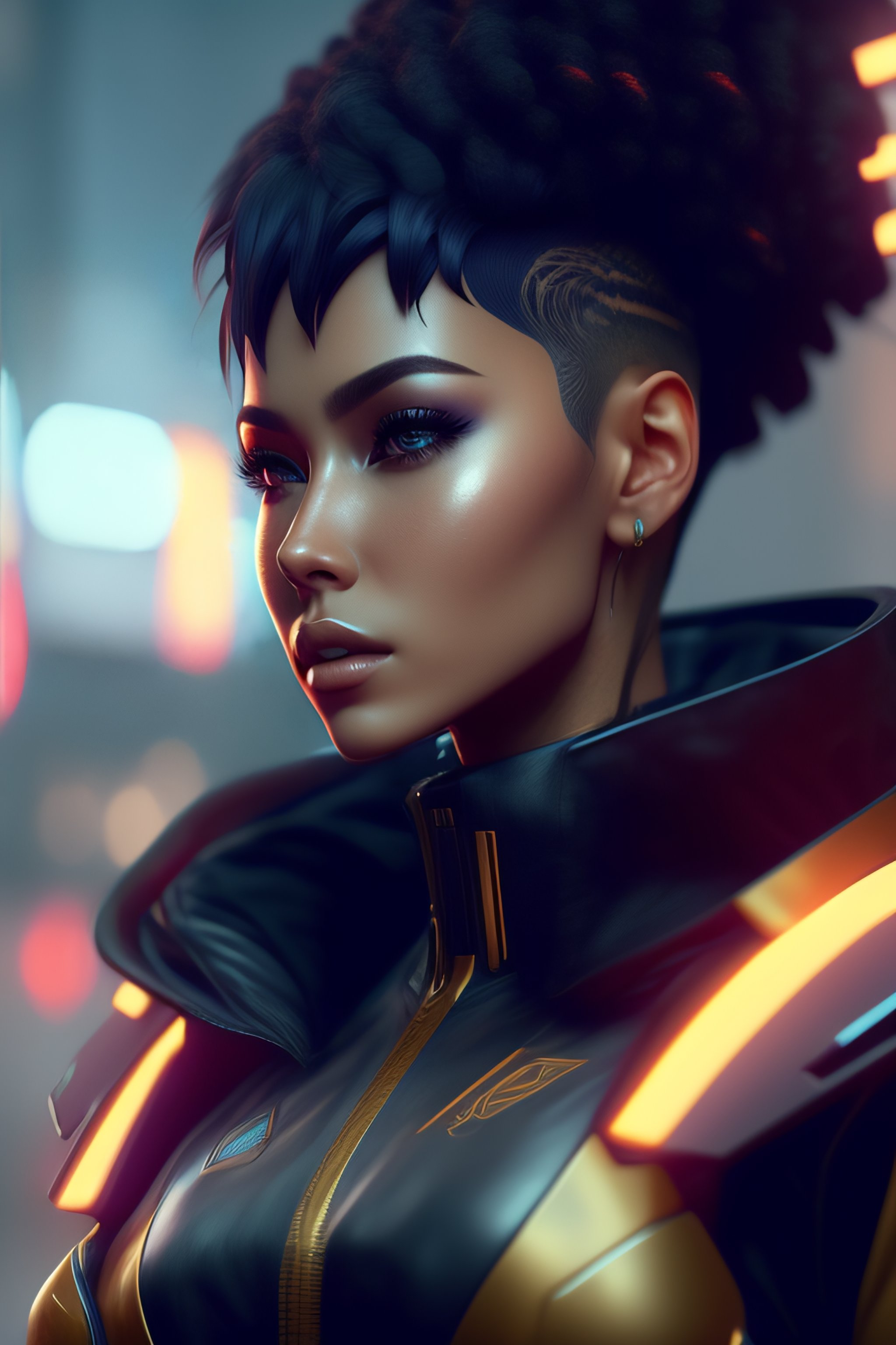 Lexica - Mech Punk clothes with short hair girl, battle status, hyper ...