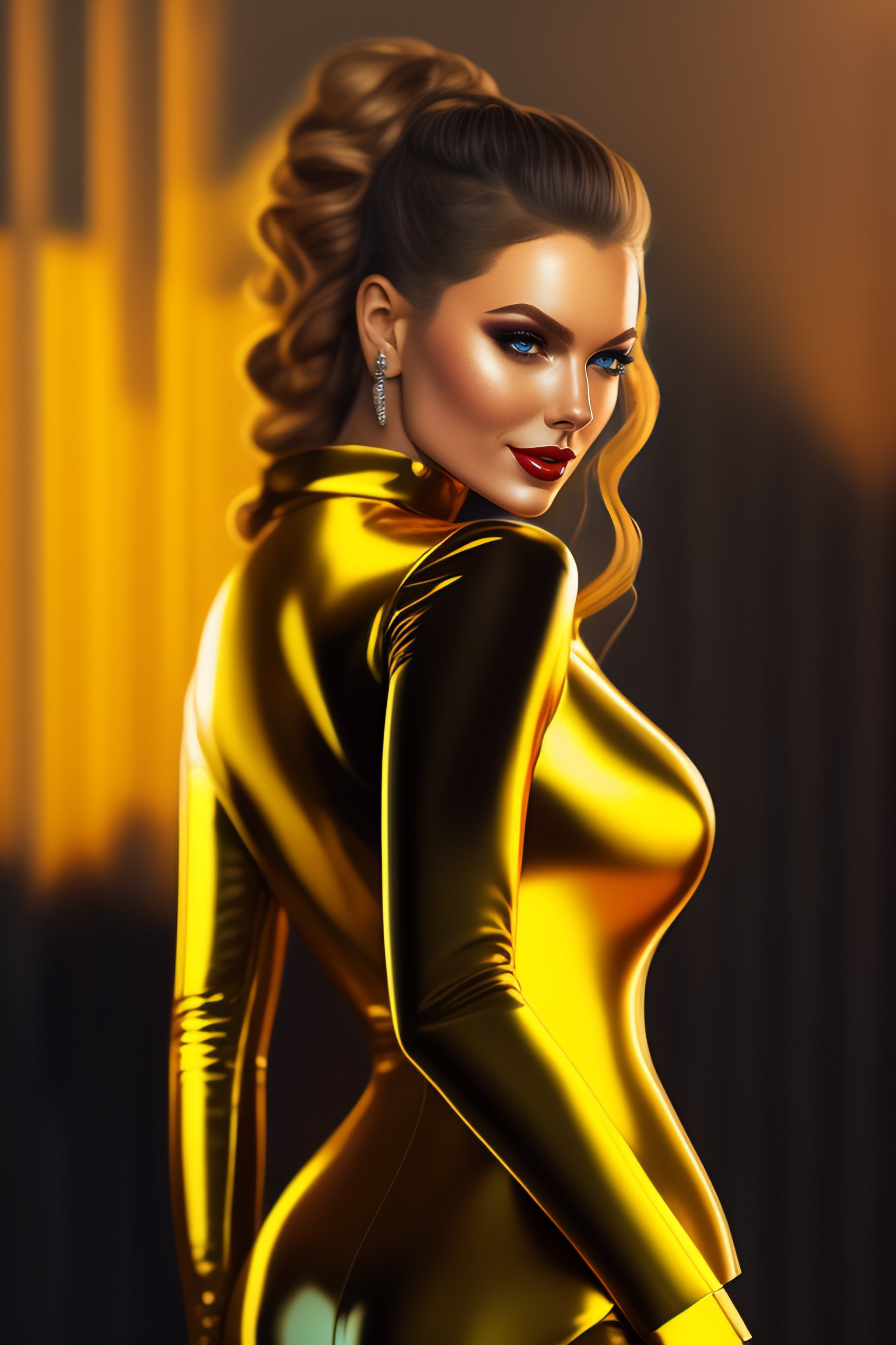 Lexica - Back view, portrait of attractive Taylor Swift, tight shiny ...