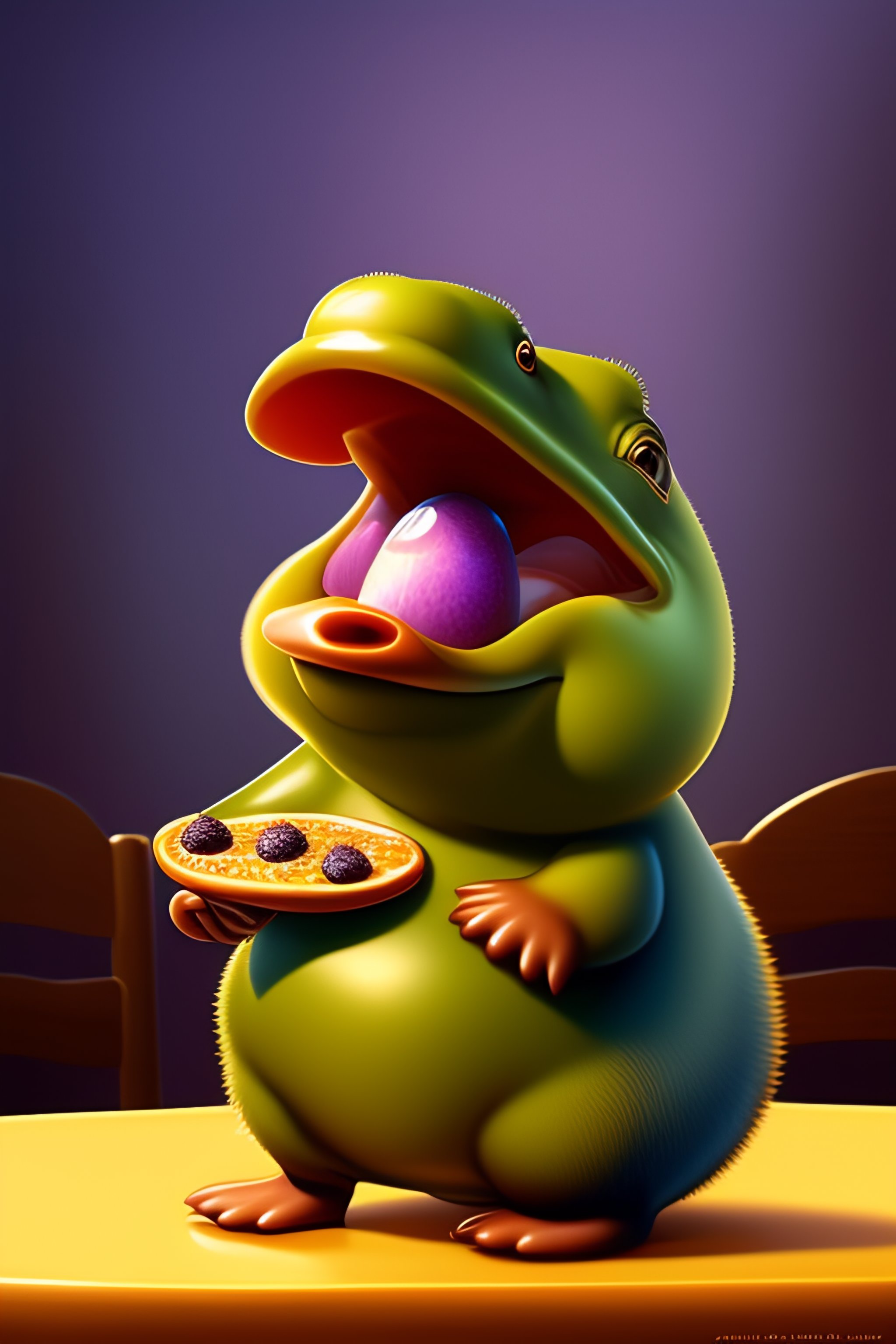 Lexica - Pixar art of a funny smiling platypus eating some grapes ...